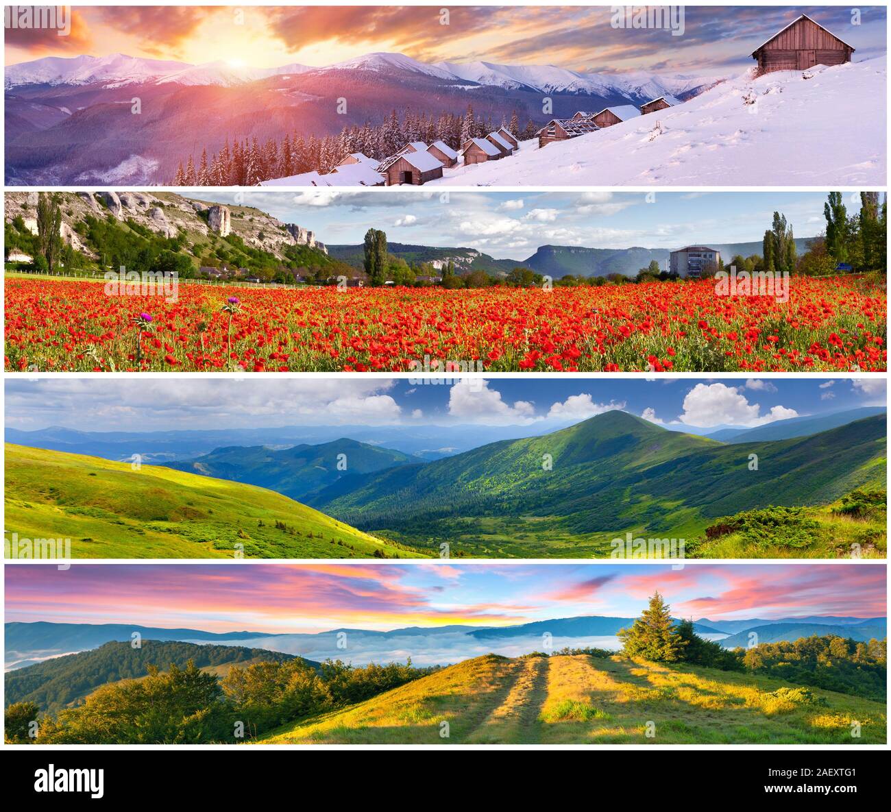 Set of the 4 seasons landscape for banners Stock Photo - Alamy