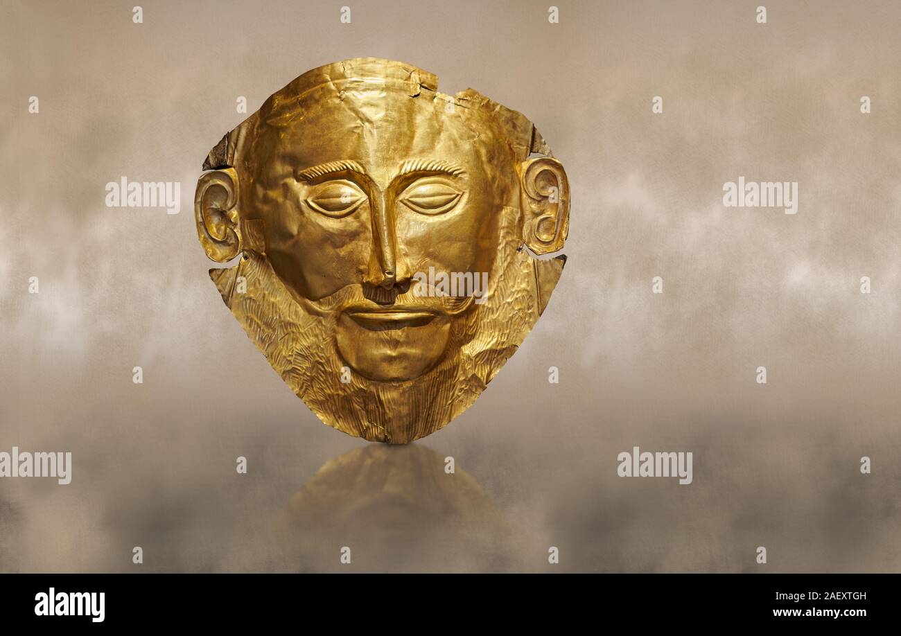 Mycenaean gold death mask, Mask of Agamemnon, Grave Cicle A, Mycenae ...
