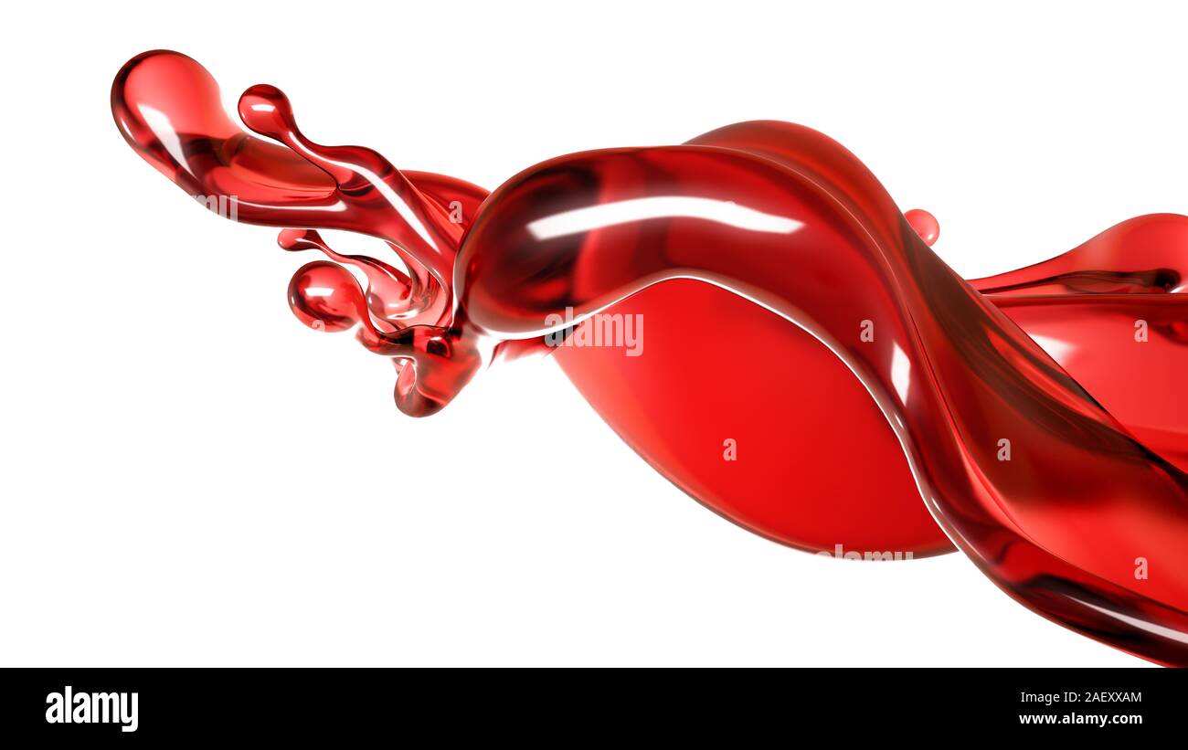 A splash of a transparent red liquid on a white background. 3d ...