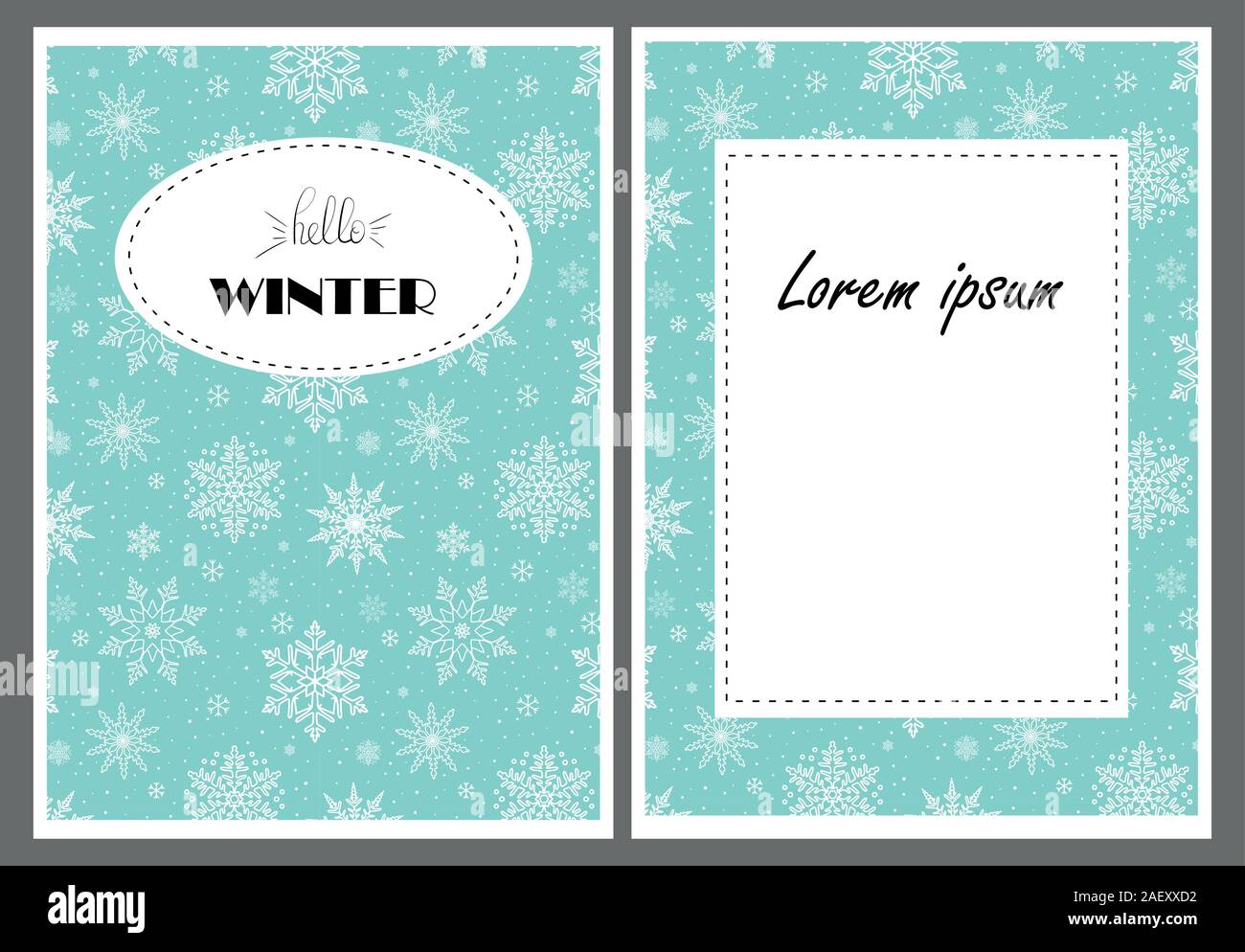 Winter set of posters. A pattern of snowflakes on a mint green ...