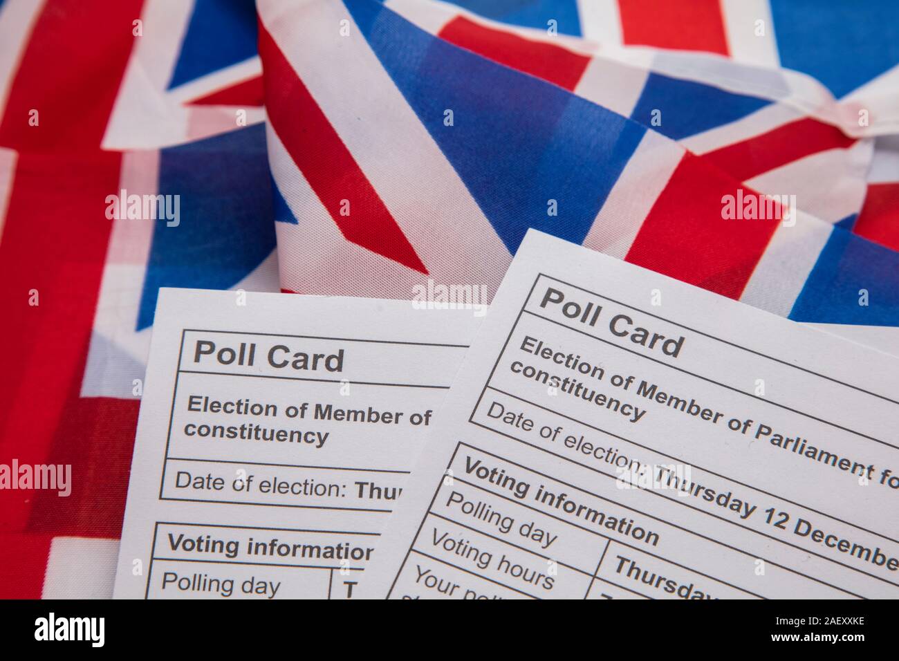 Polling vote Card for the UK General election on a Union Jack flag ...