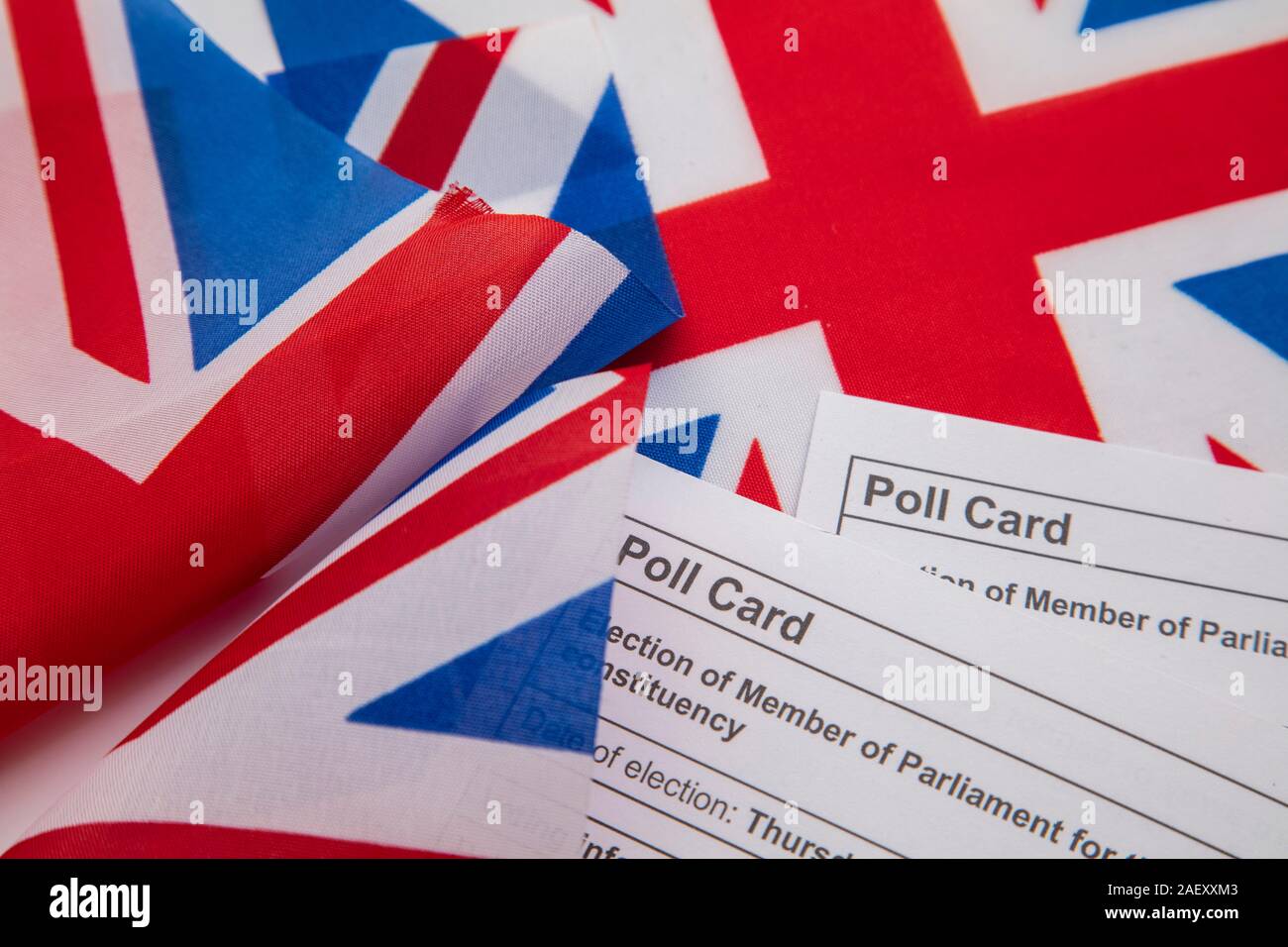 Polling vote Card for the UK General election on a Union Jack flag ...