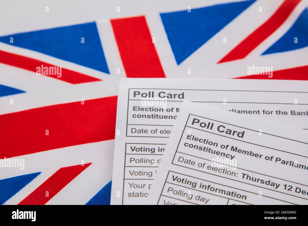 Polling vote Card for the UK General election on a Union Jack flag ...