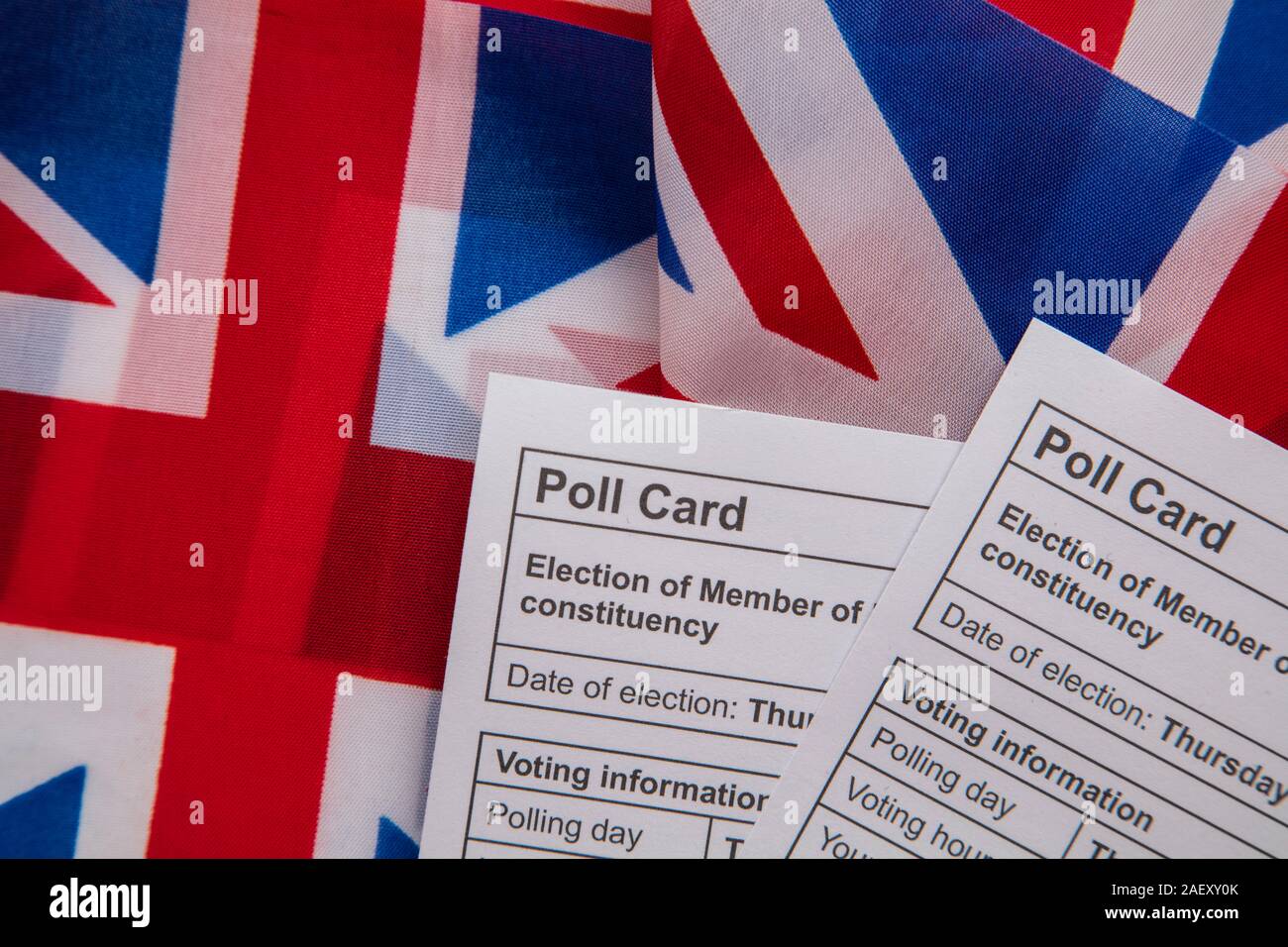 Polling vote Card for the UK General election on a Union Jack flag ...