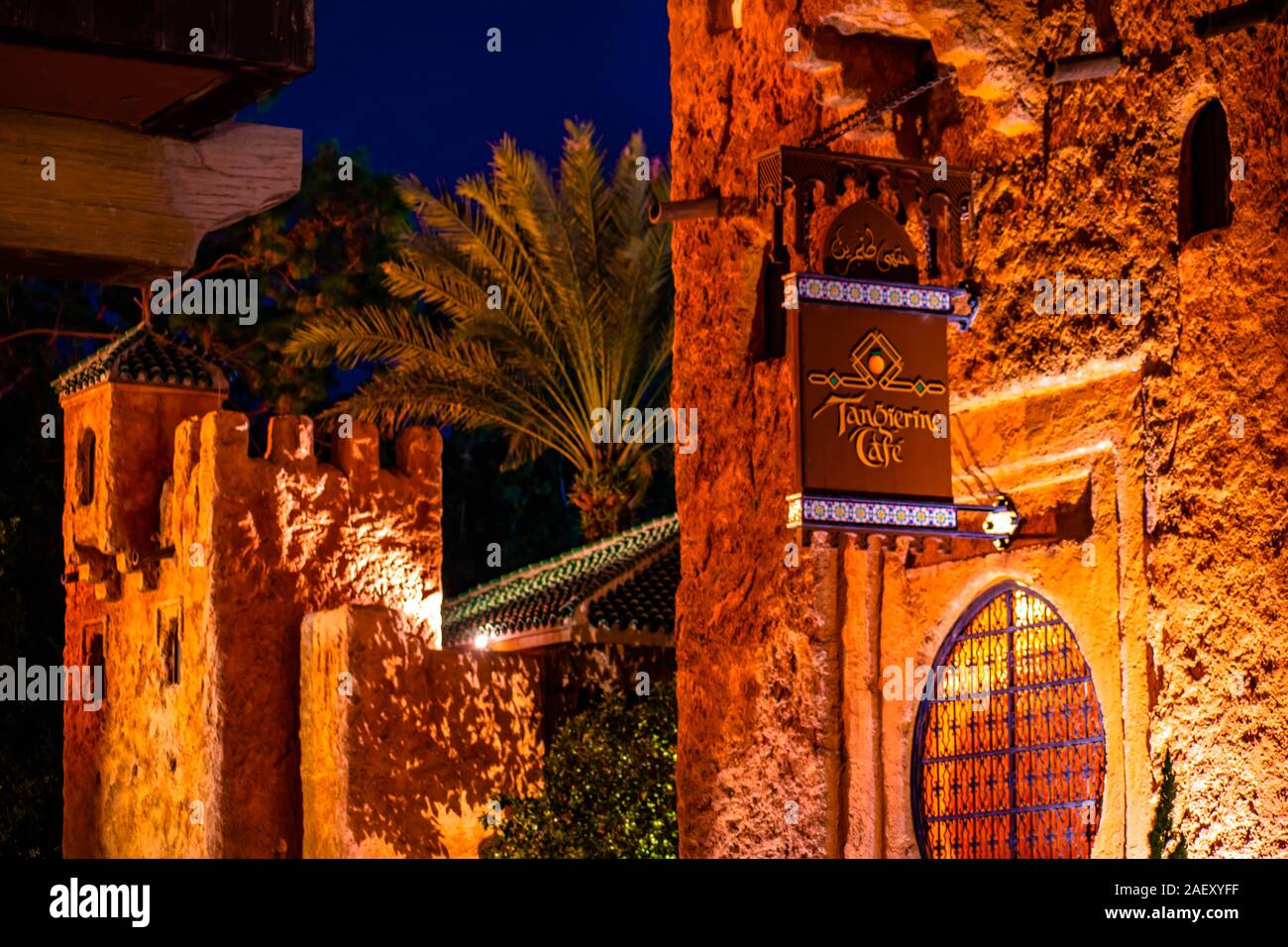 Orlando, Florida. December 06, 2019. Top view of Tangerine Cafe sign in ...