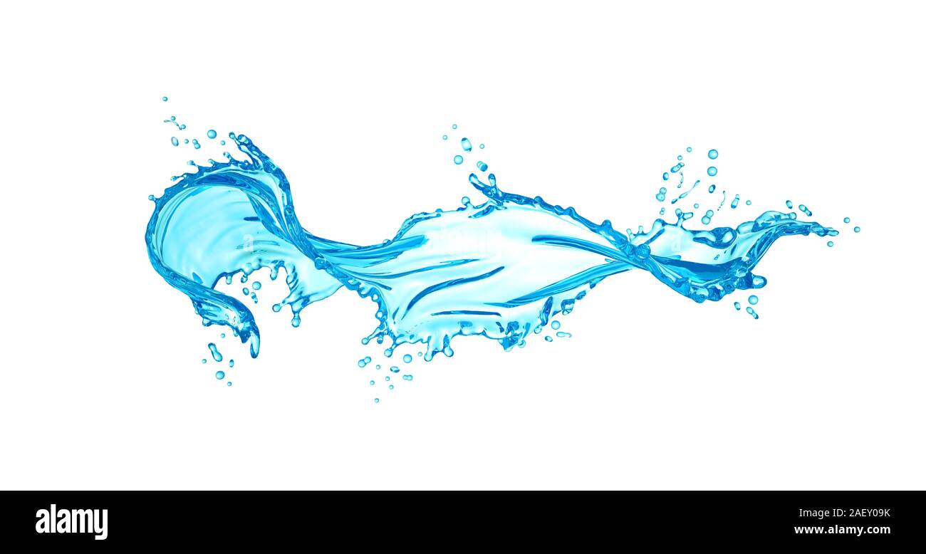 Transparent, blue, beautiful, isolated splash water splash on a white ...