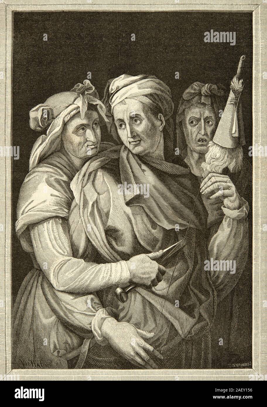 engraving , The Parcae , the master deities of human destiny, from ...