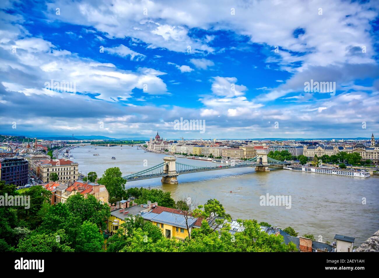 A view of Budapest, Hungary along the Danube River from Fisherman's ...