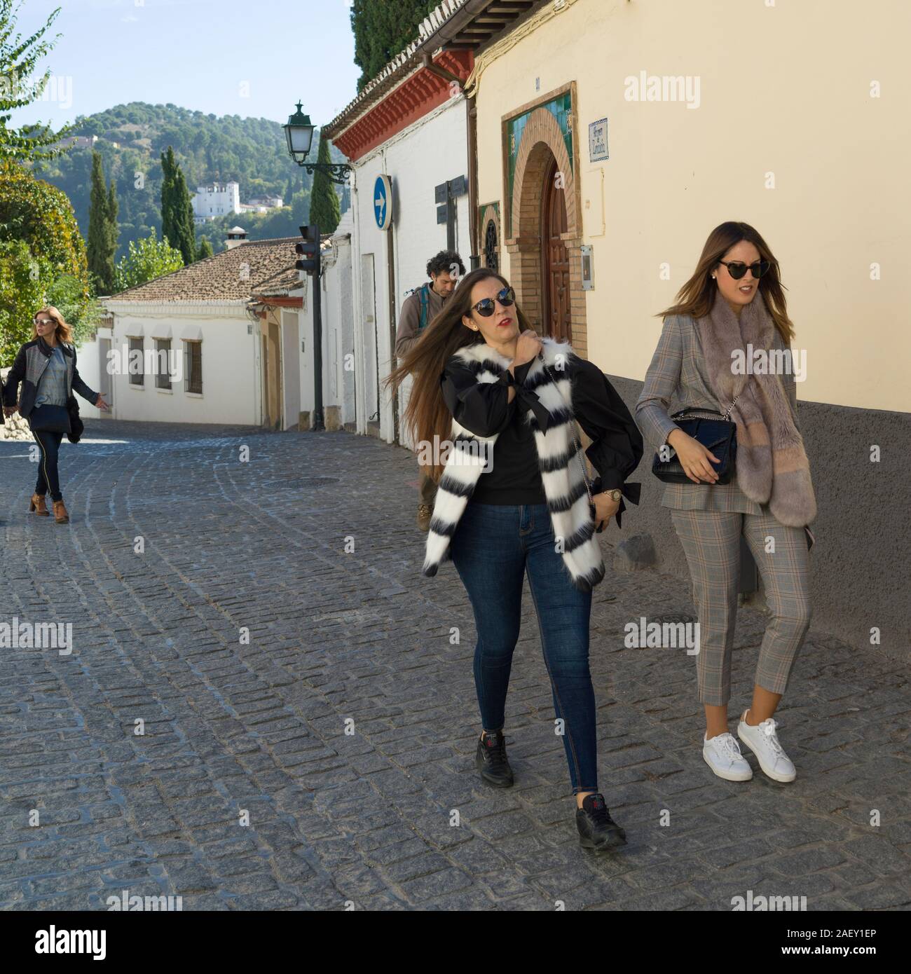 People walking on the street, Granada, Granada Province, Spain Stock ...