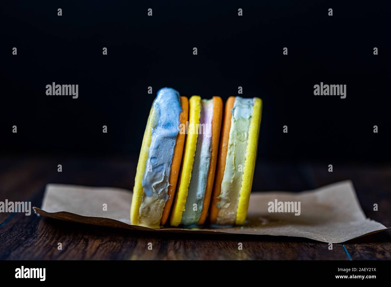 Homemade Colorful Ice Cream Cookie Sandwich Donuts with Blue Italian ...