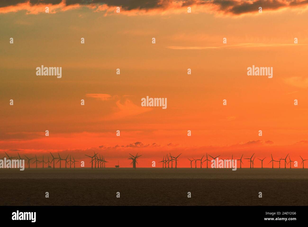 An offshore wind farm in the North Sea at sunset Stock Photo - Alamy