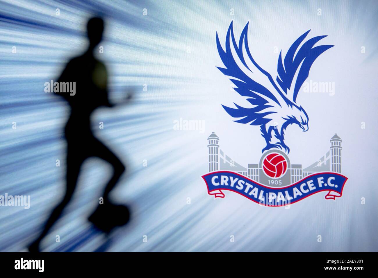 LONDON, ENGLAND, JULY. 1. 2019: Crystal Palace Football club logo ...