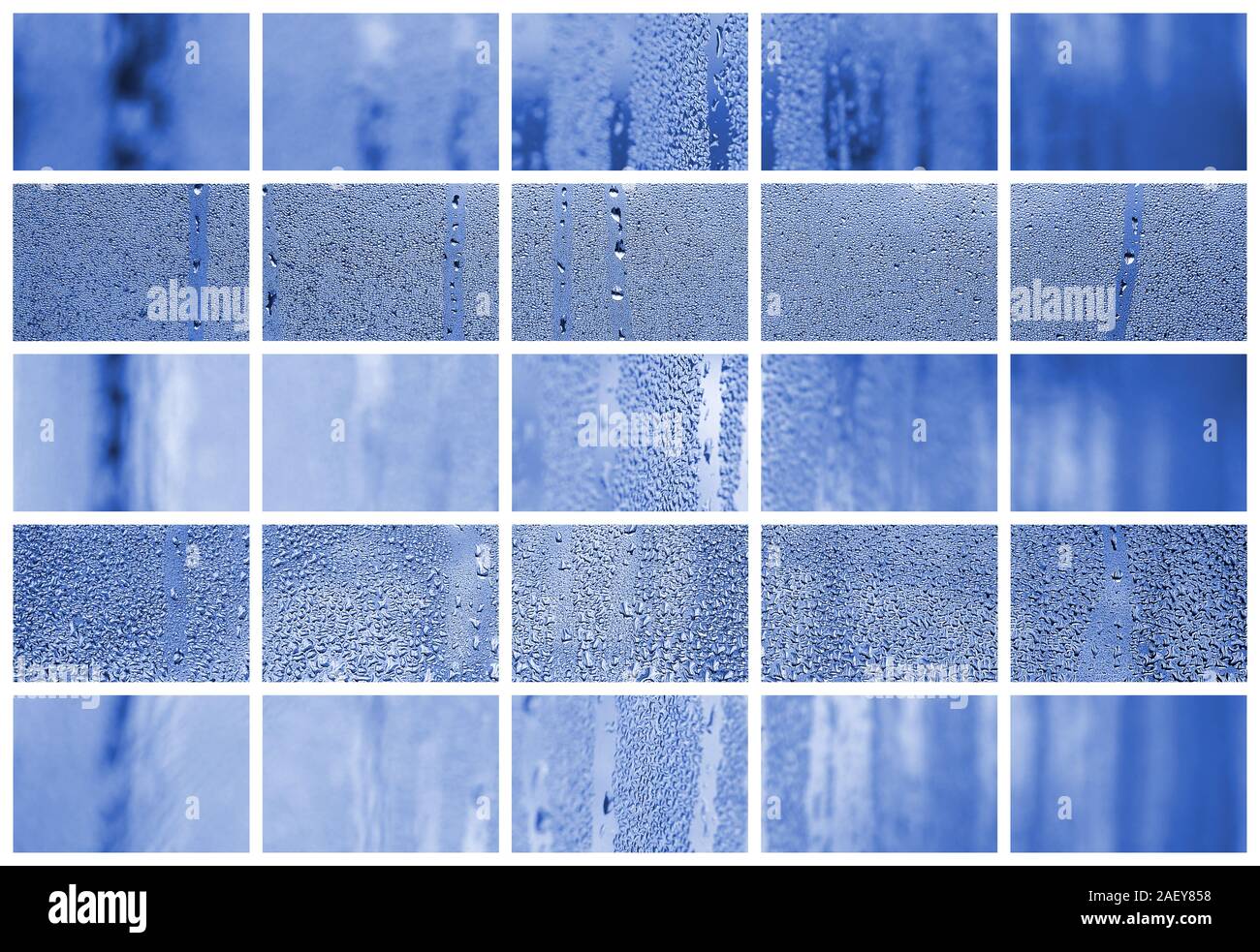 A collage of many different fragments of glass, decorated with rain ...