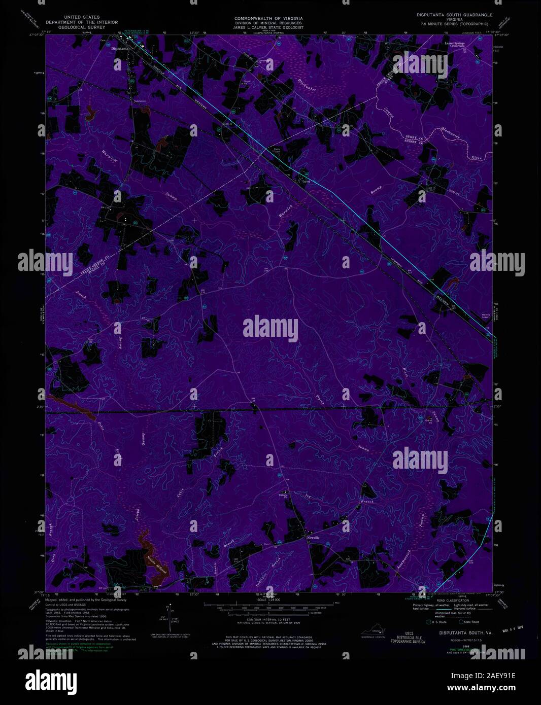 VA Disputanta South 184771 1968 24000 Inverted Stock Photo - Alamy