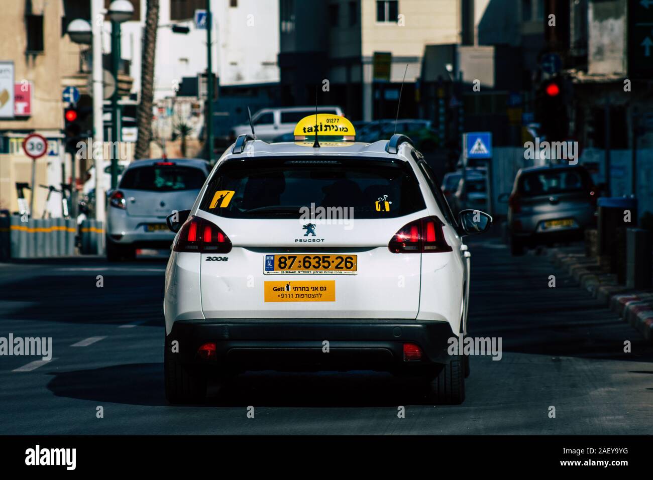 Tel Aviv Israel December 07, 2019 View of traditional Israeli taxi ...