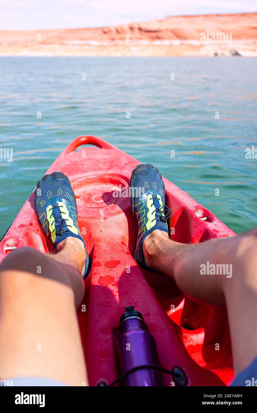 Kayaking in Lake Powell to antelope canyon with legs feet water shoes ...