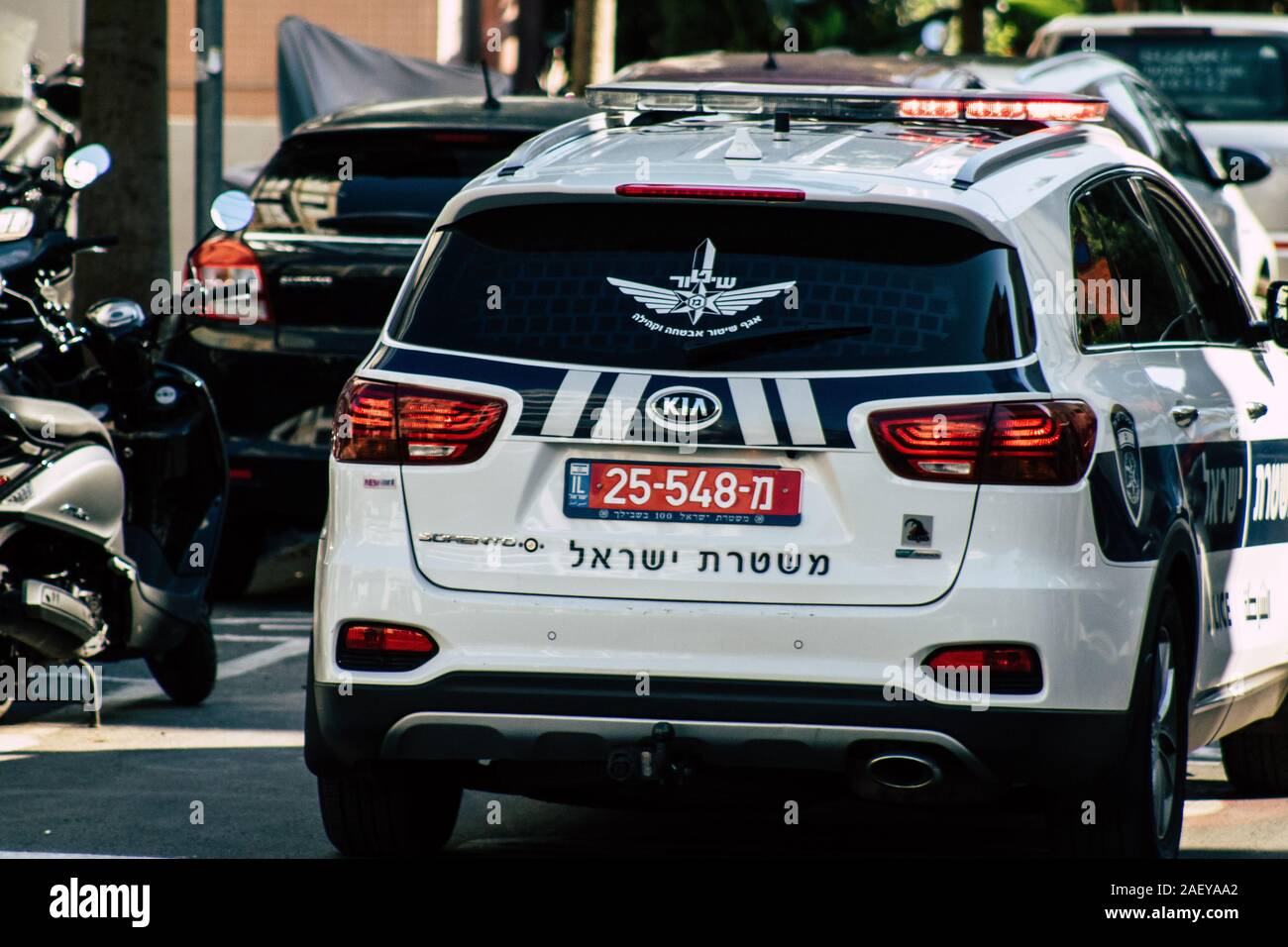 Tel Aviv Israel December 08, 2019 View of a Israeli police car rolling ...