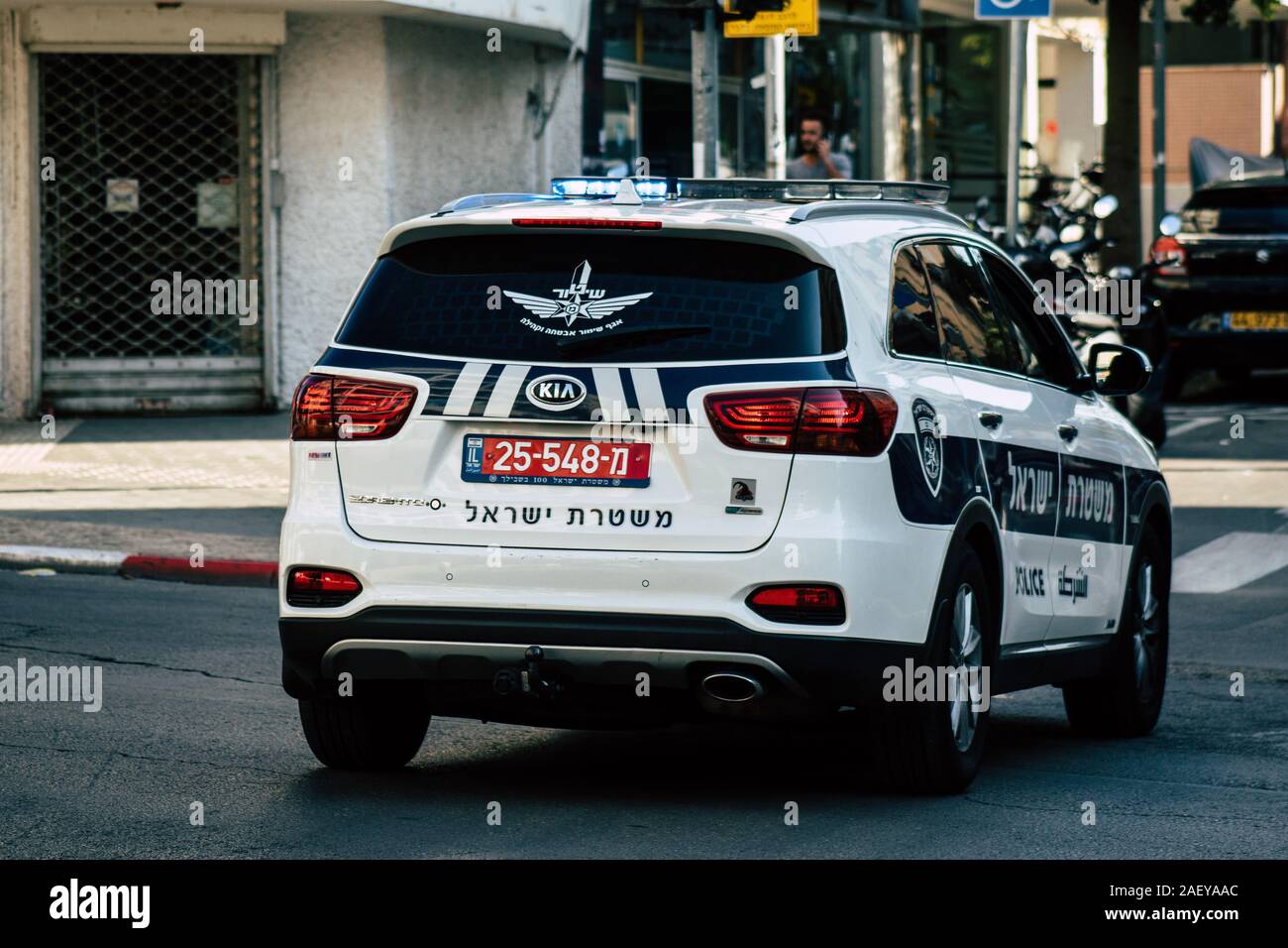 Tel Aviv Israel December 08, 2019 View of a Israeli police car rolling ...