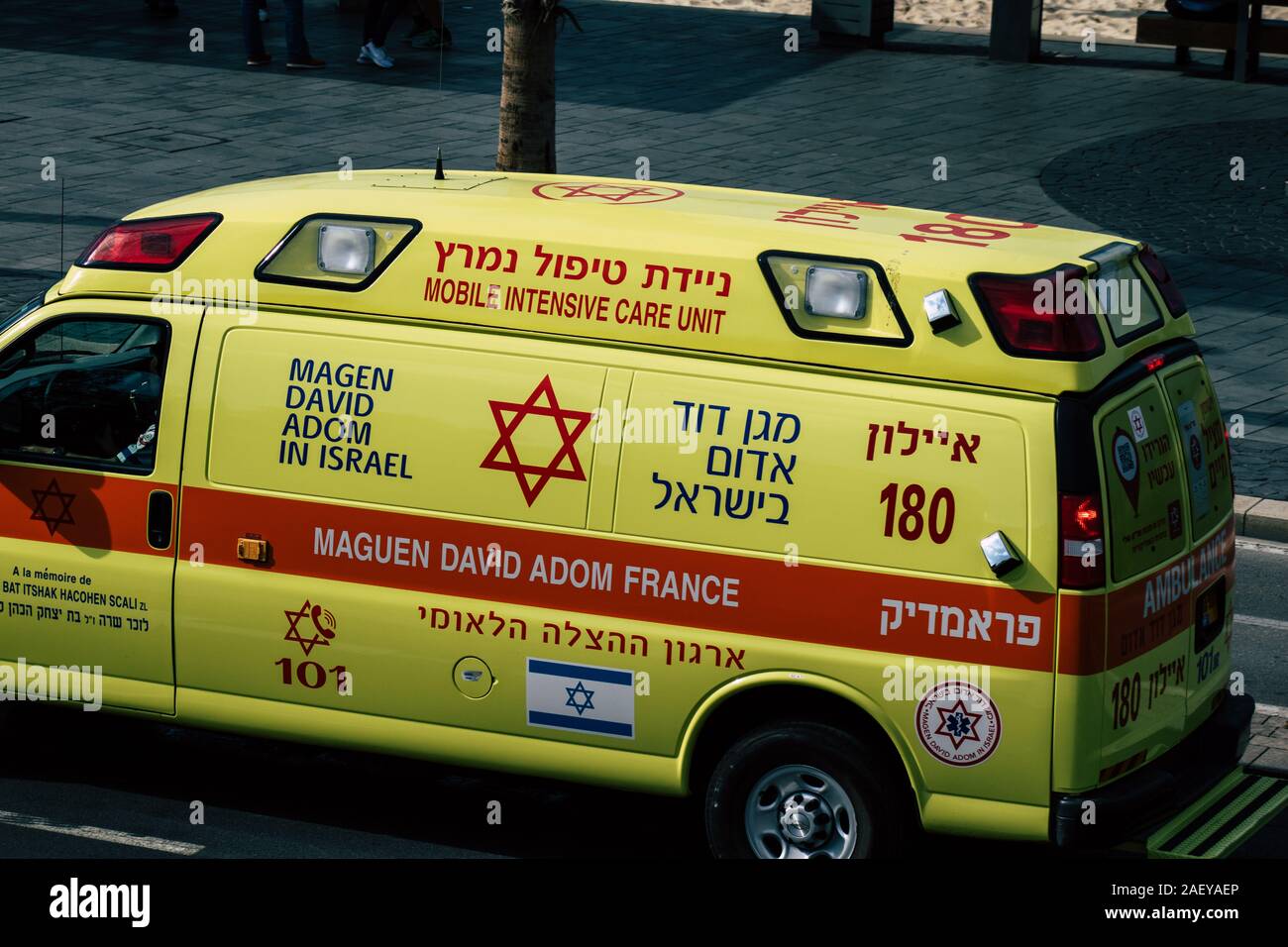 Tel Aviv Israel December 08, 2019 View of a Israeli ambulance rolling ...