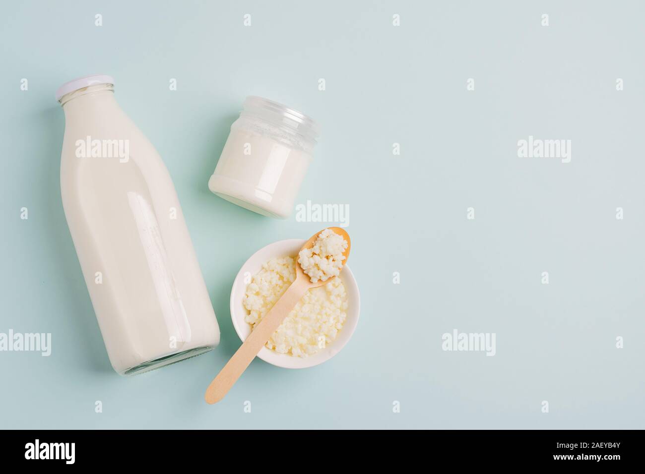Milk mushroom organic probiotic fermented milk products in a glass bowl ...
