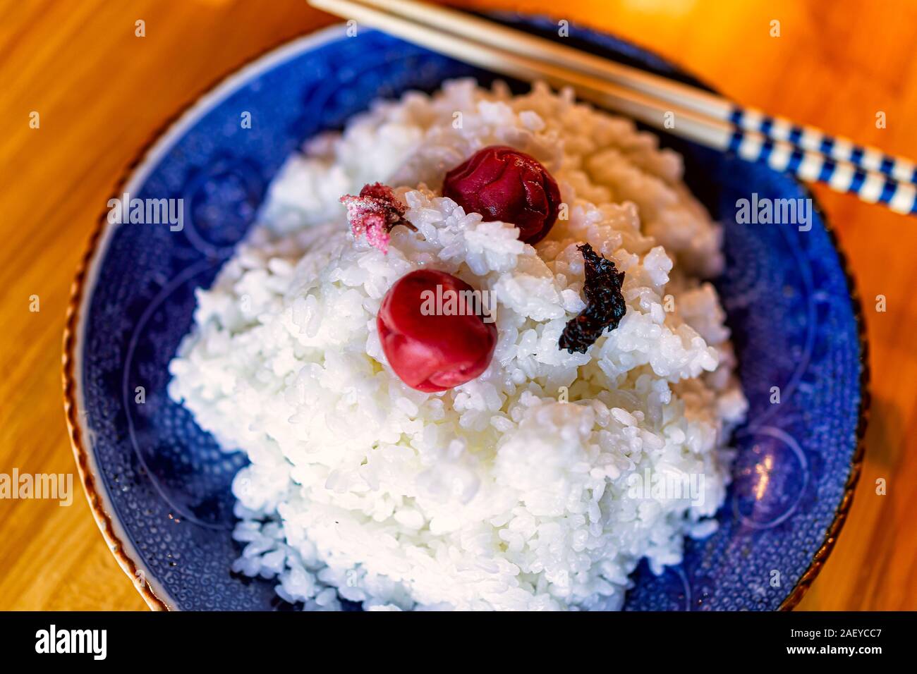 Traditional japanese plate in restaurant or home with wooden table and ...
