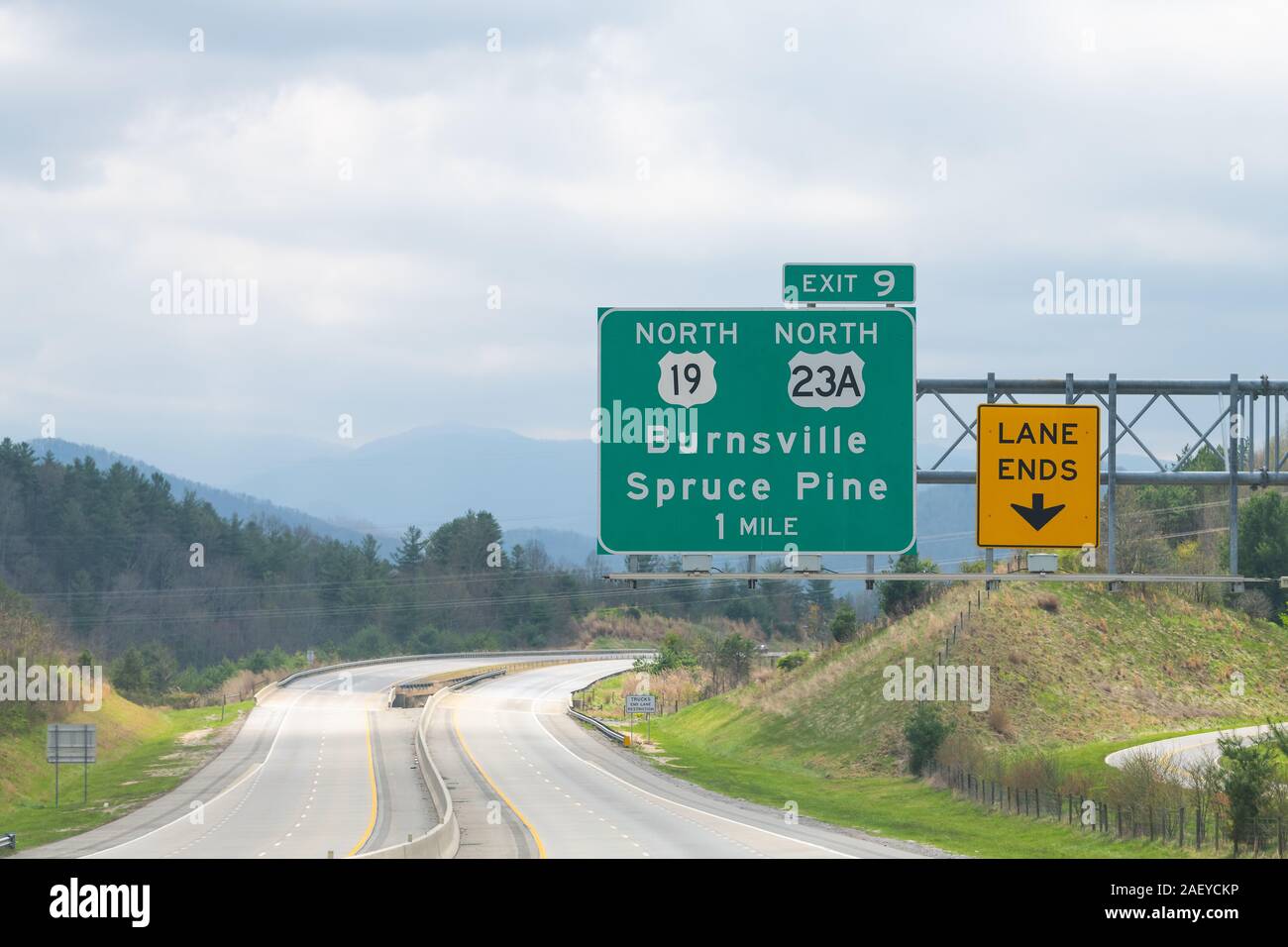 Smoky Mountains in North Carolina closeup on i26 highway road of exit ...