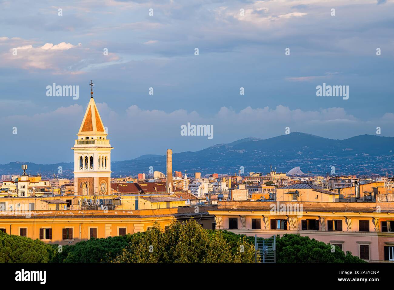Historic Italian town of Rome, Italy cityscape skyline with high angle ...