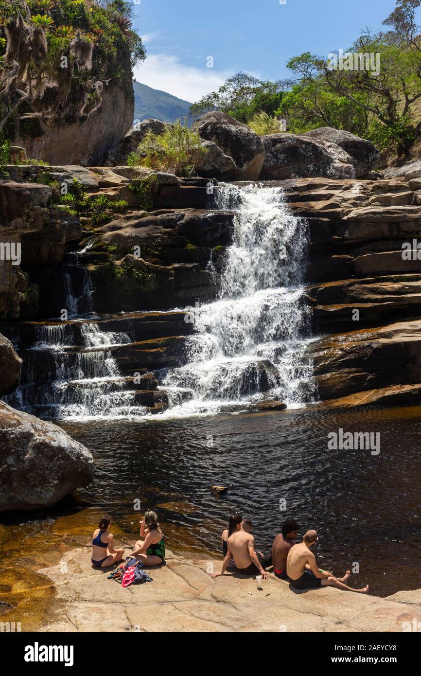 Beautiful landscape of rainforest waterfall in Três Picos State Park ...