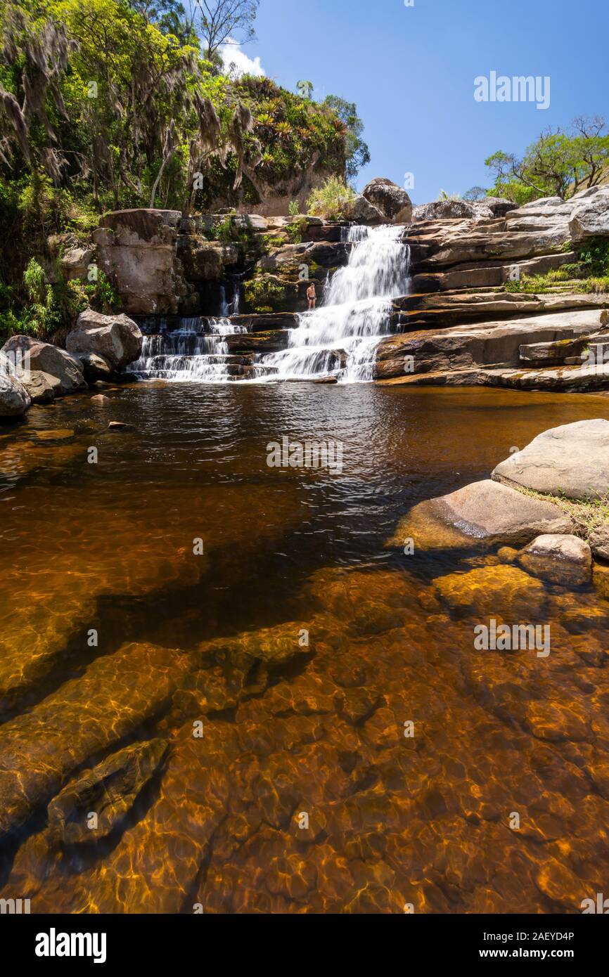 Beautiful landscape of rainforest waterfall in Três Picos State Park ...