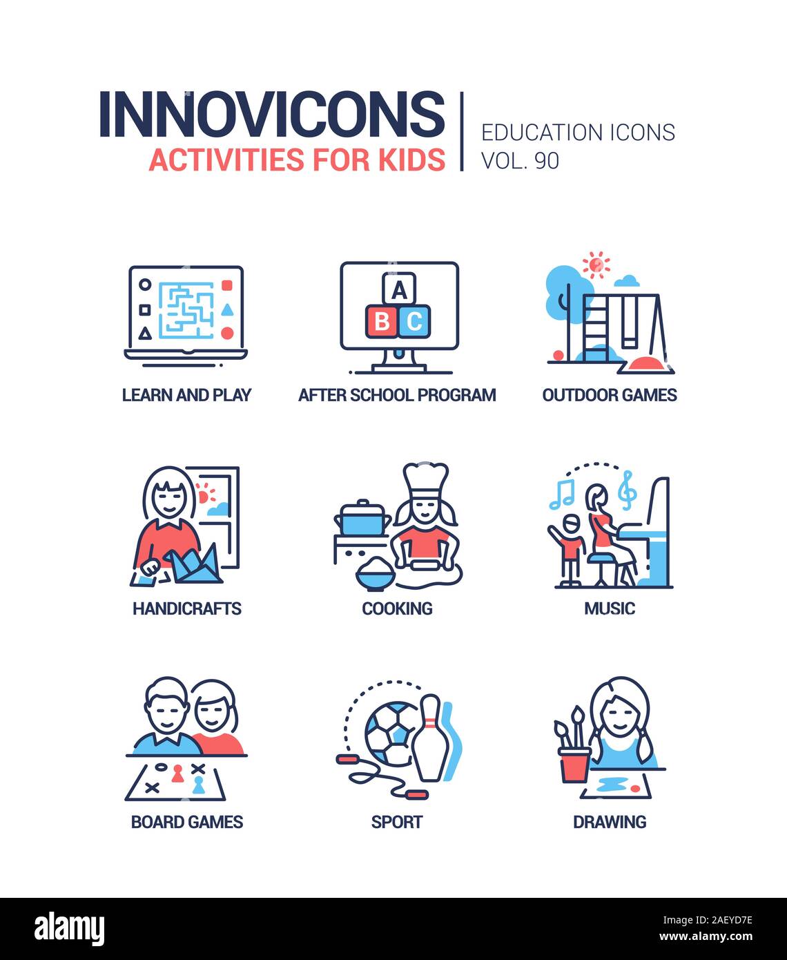 Activities for kids - line design style icons set Stock Vector Image ...