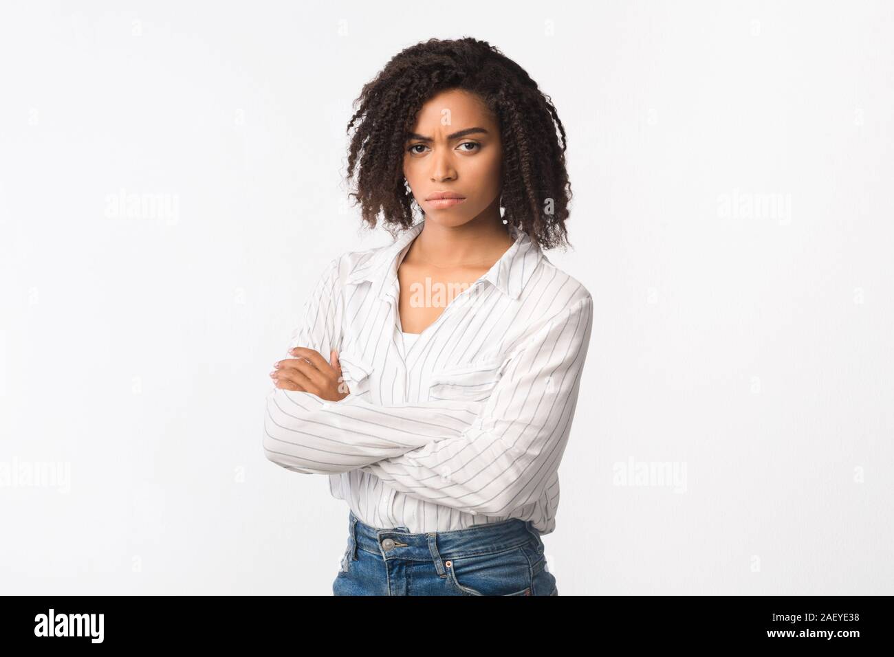 Body Language Concept. Portrait of upset black woman standing with ...