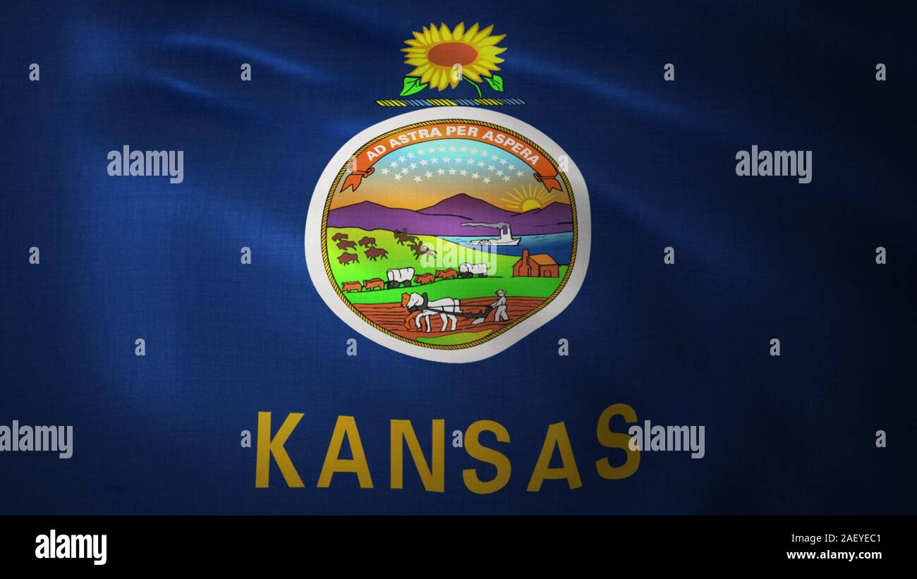 Realistic waving flag of Kansas. 3d rendering Stock Photo - Alamy