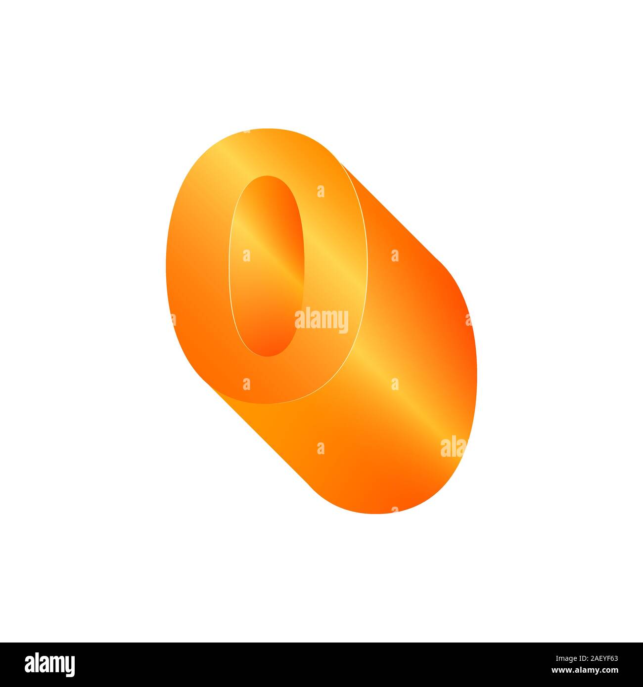 3D number 0. Volumetric orange figure with a metallic sheen Stock ...