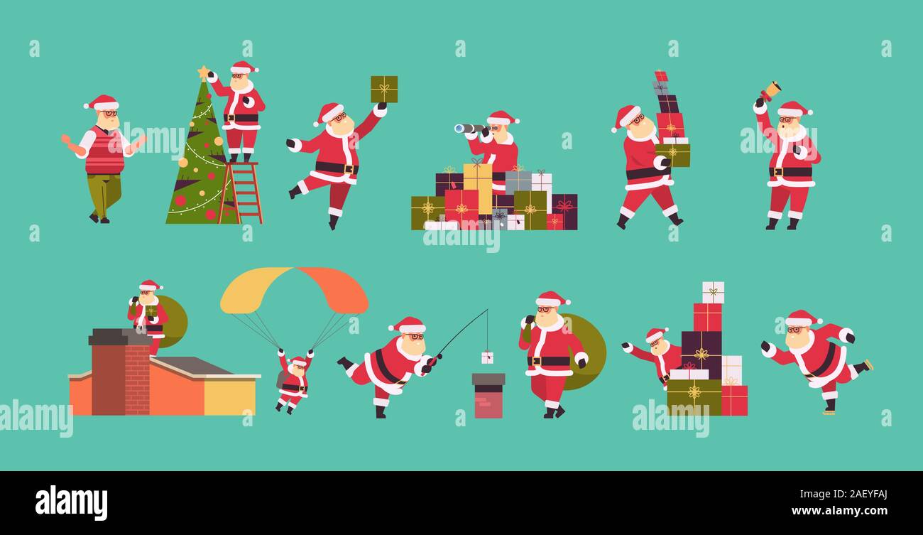 set santa claus in different poses merry christmas happy new year ...