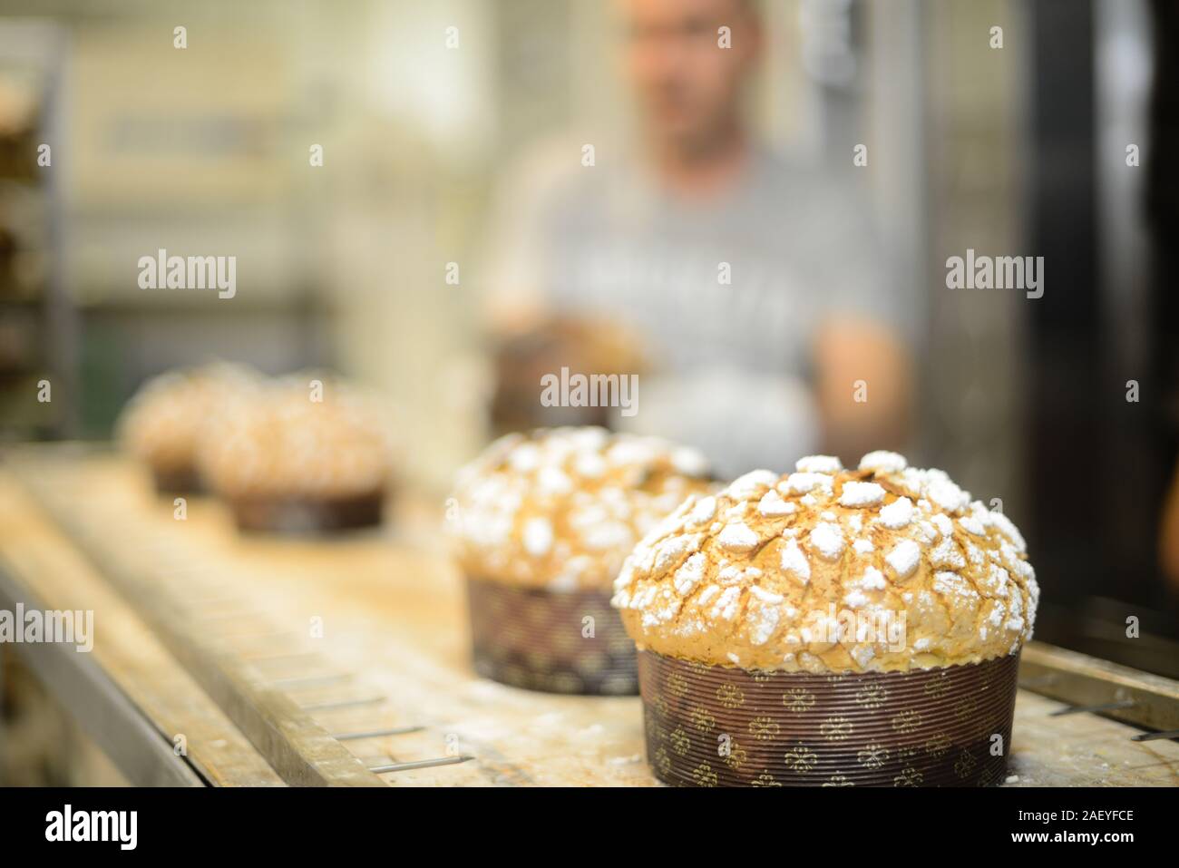 Two chef pastry adult strong baker preparing italian Season's sweet ...