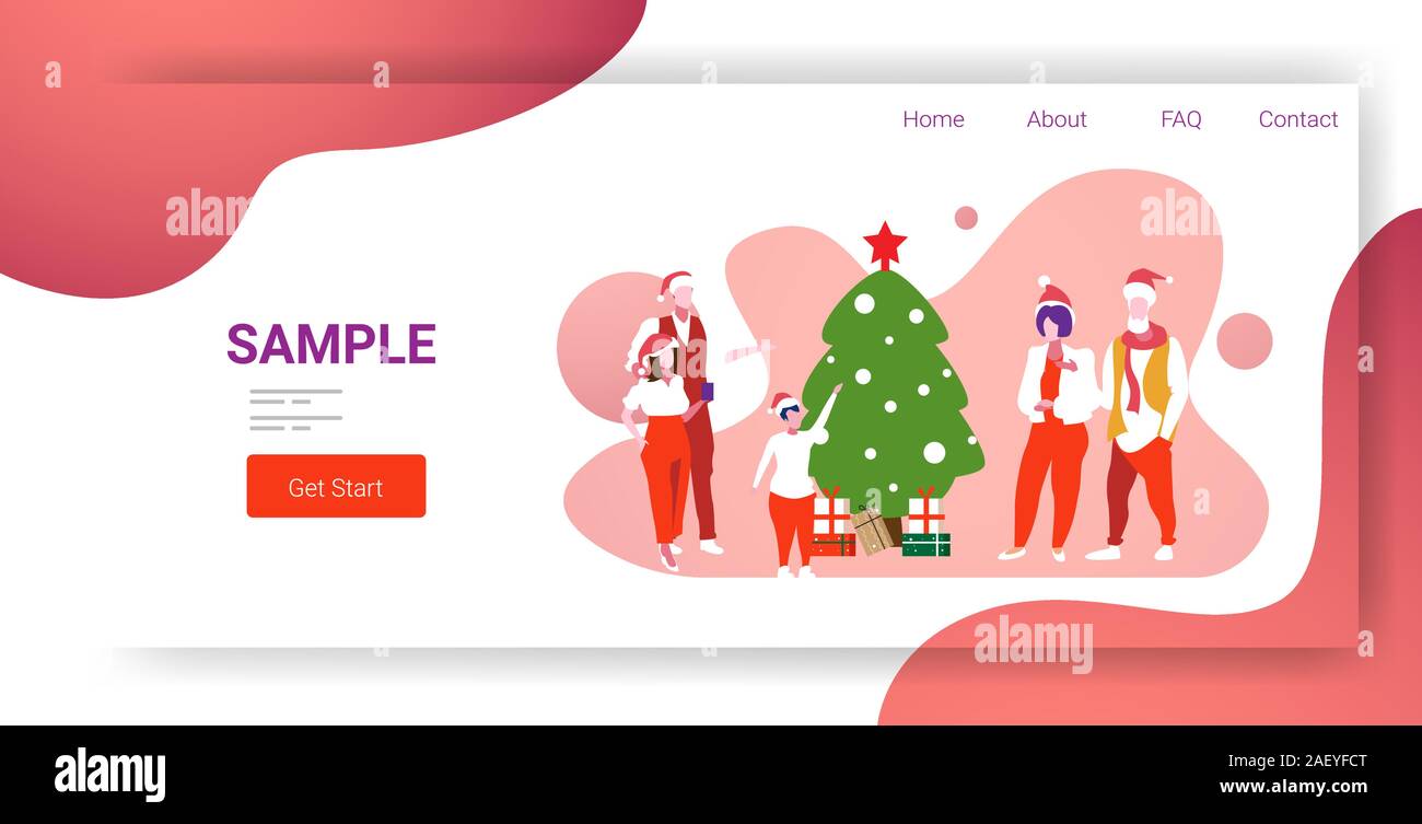 multi generation family in santa hats decorating fir tree merry ...