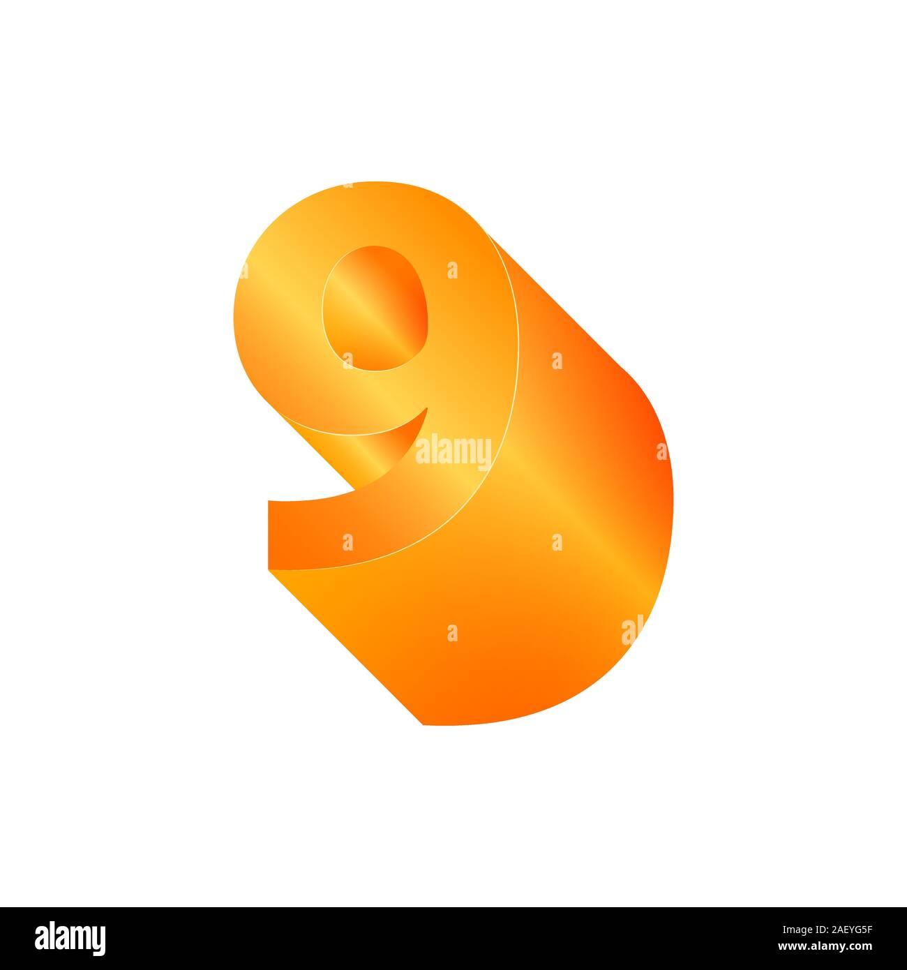3D number 9. Volumetric orange figure with a metallic sheen Stock ...