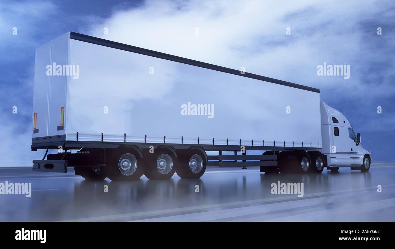 Delivery truck on asphalt road highway. Photorealistic background ...