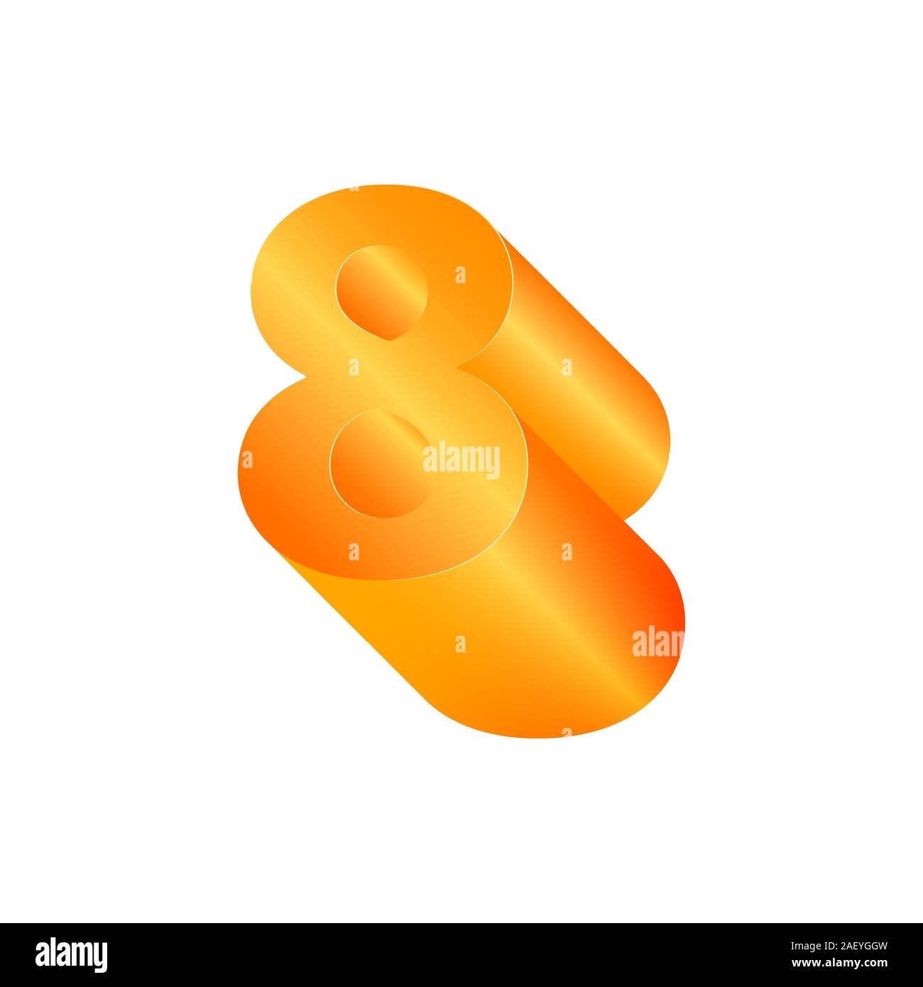 3D number 8. Volumetric orange figure with a metallic sheen Stock ...