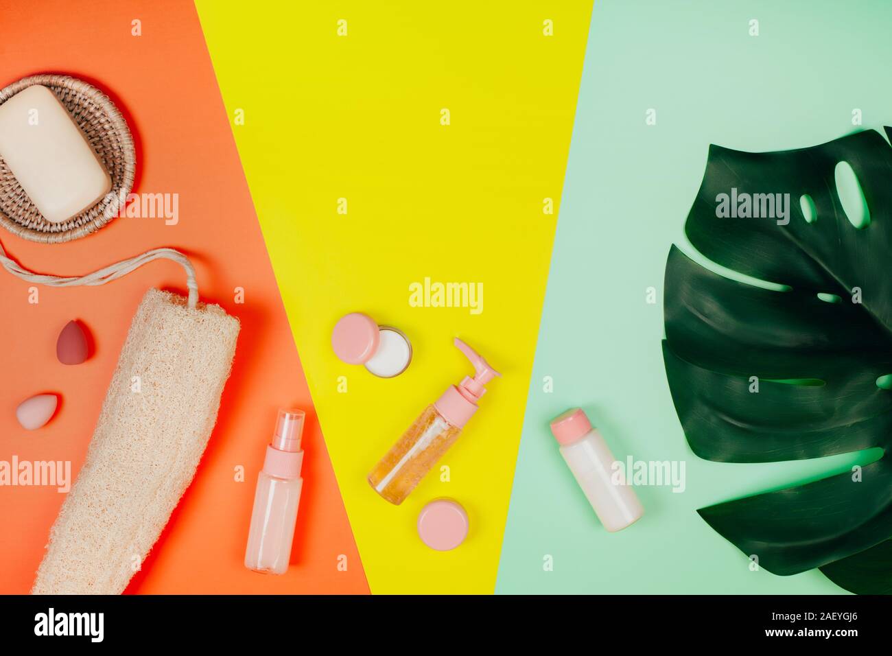 Care plastic-free cosmetics on pastel paper colorful background Stock ...