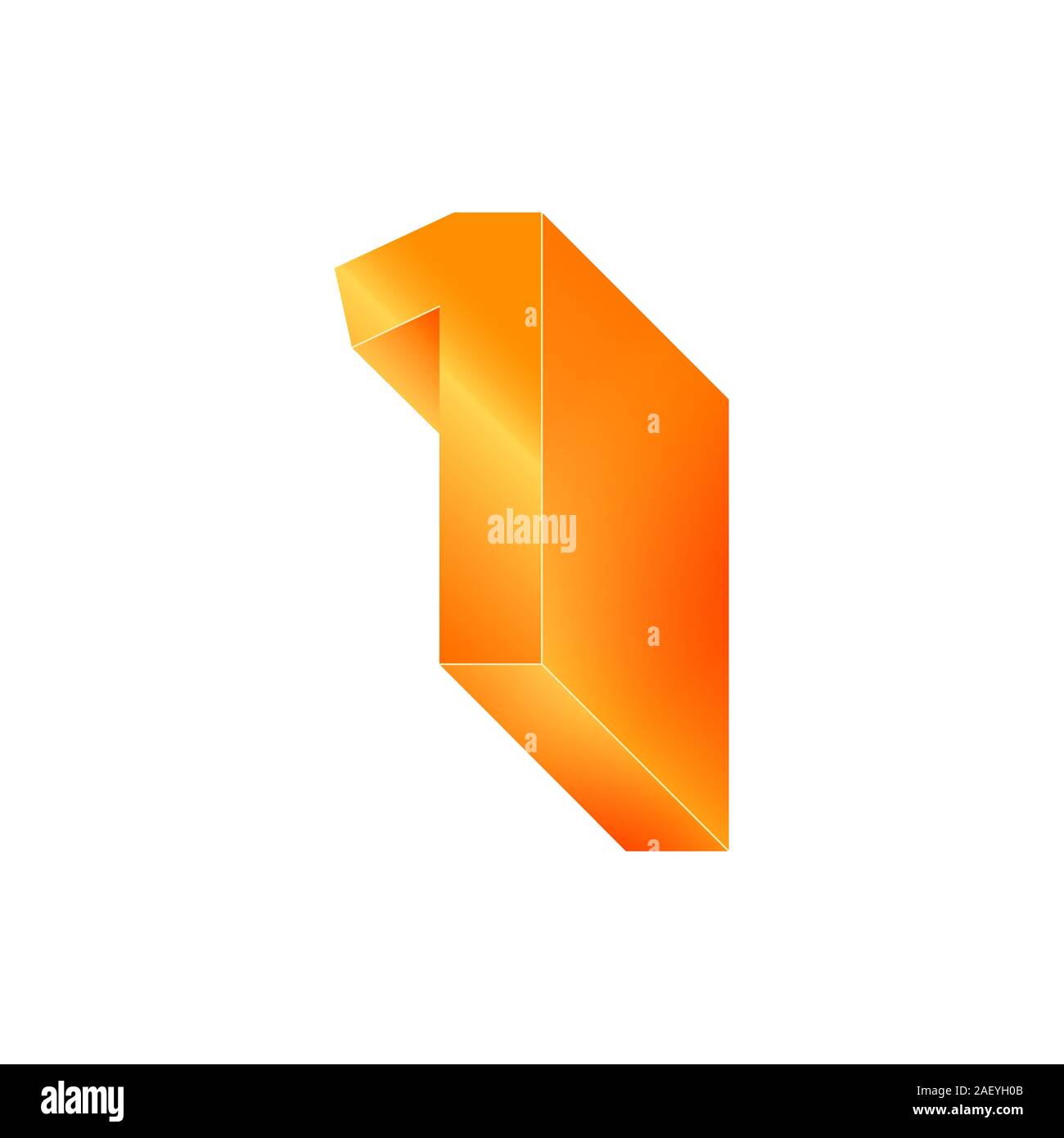 3D number 1. Volumetric orange figure with a metallic sheen Stock ...