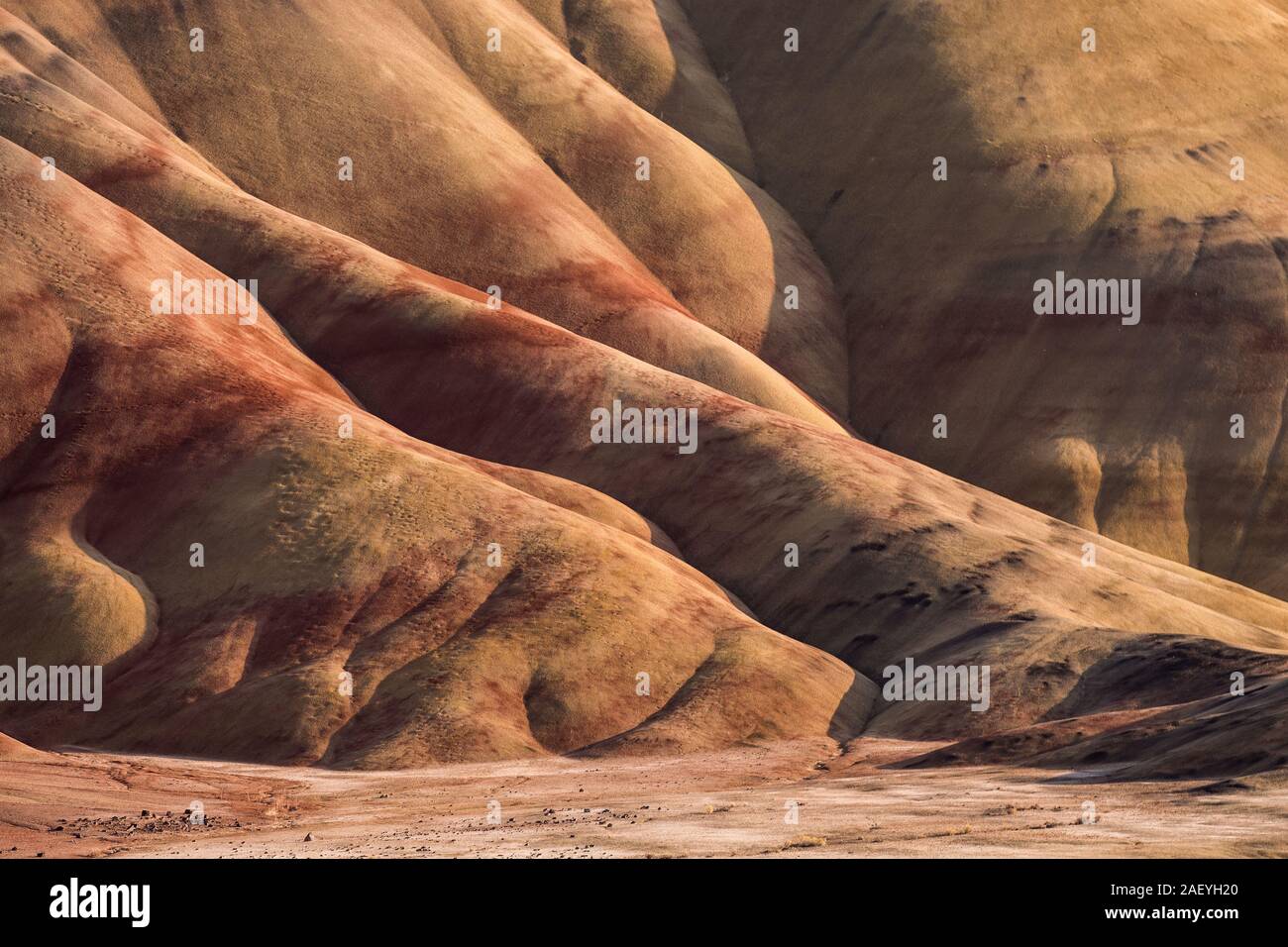 Detail of the arid, wavy and colorful landscape of Painted Hills Stock ...