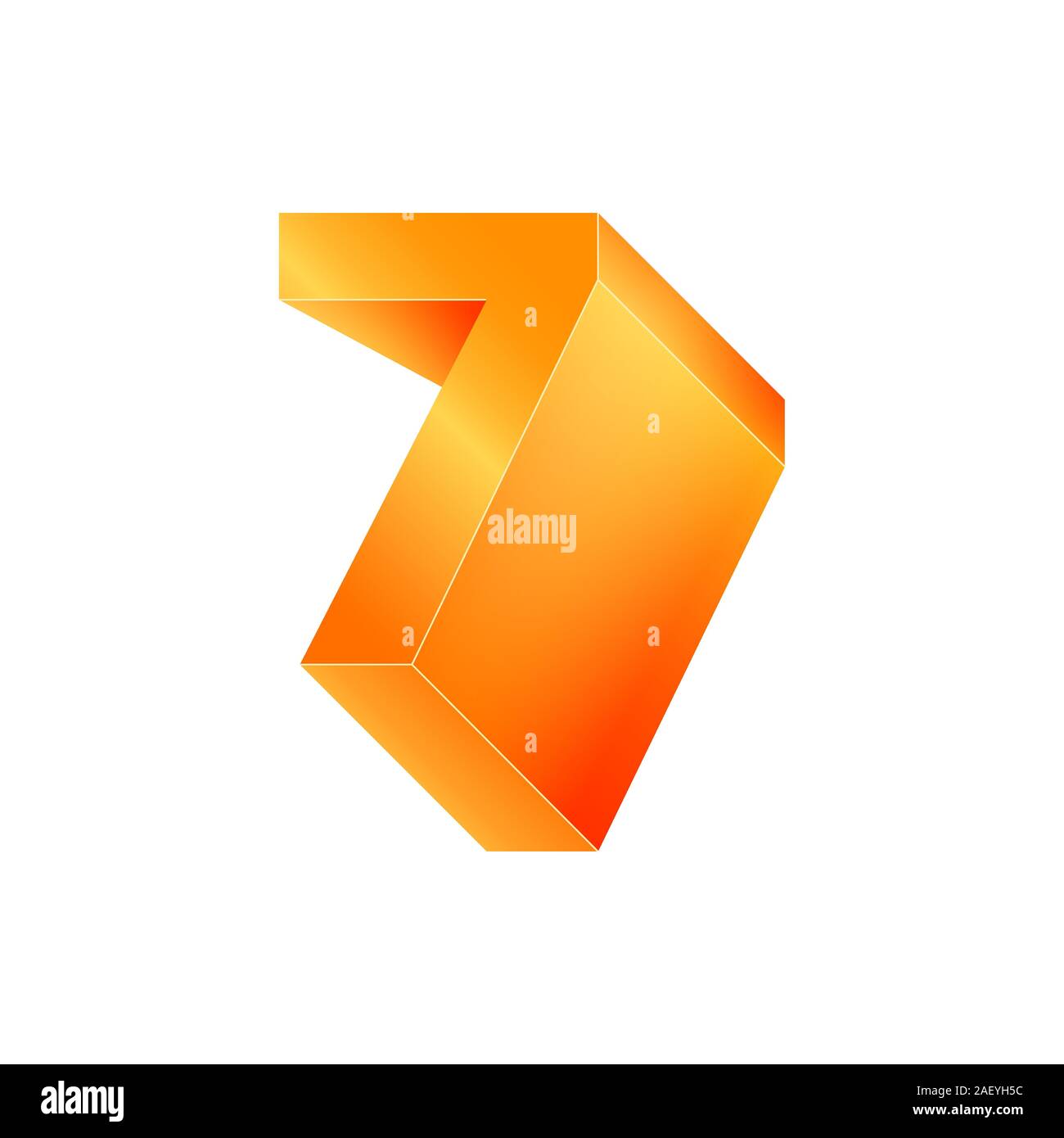 3D number 7. Volumetric orange figure with a metallic sheen Stock ...