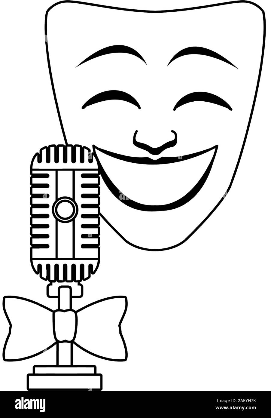 Comedy theater mask and retro microphone icon, flat design Stock Vector ...