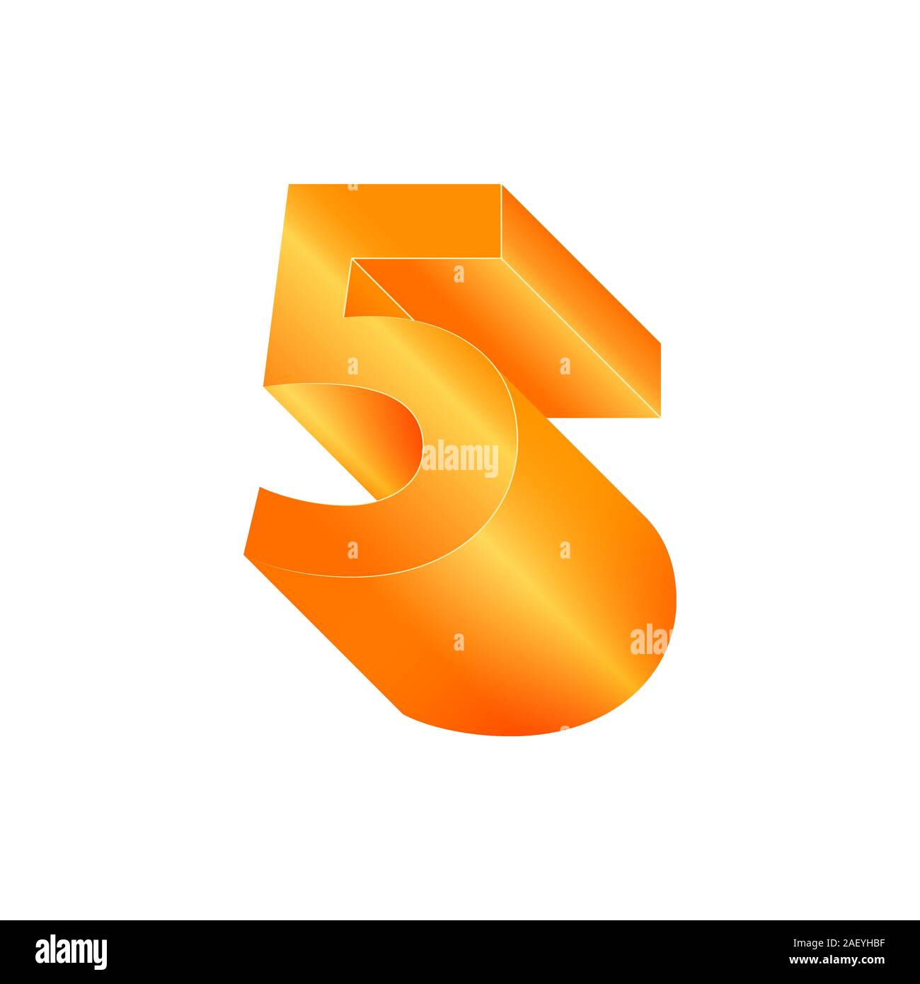 3D number 5. Volumetric orange figure with a metallic sheen Stock ...