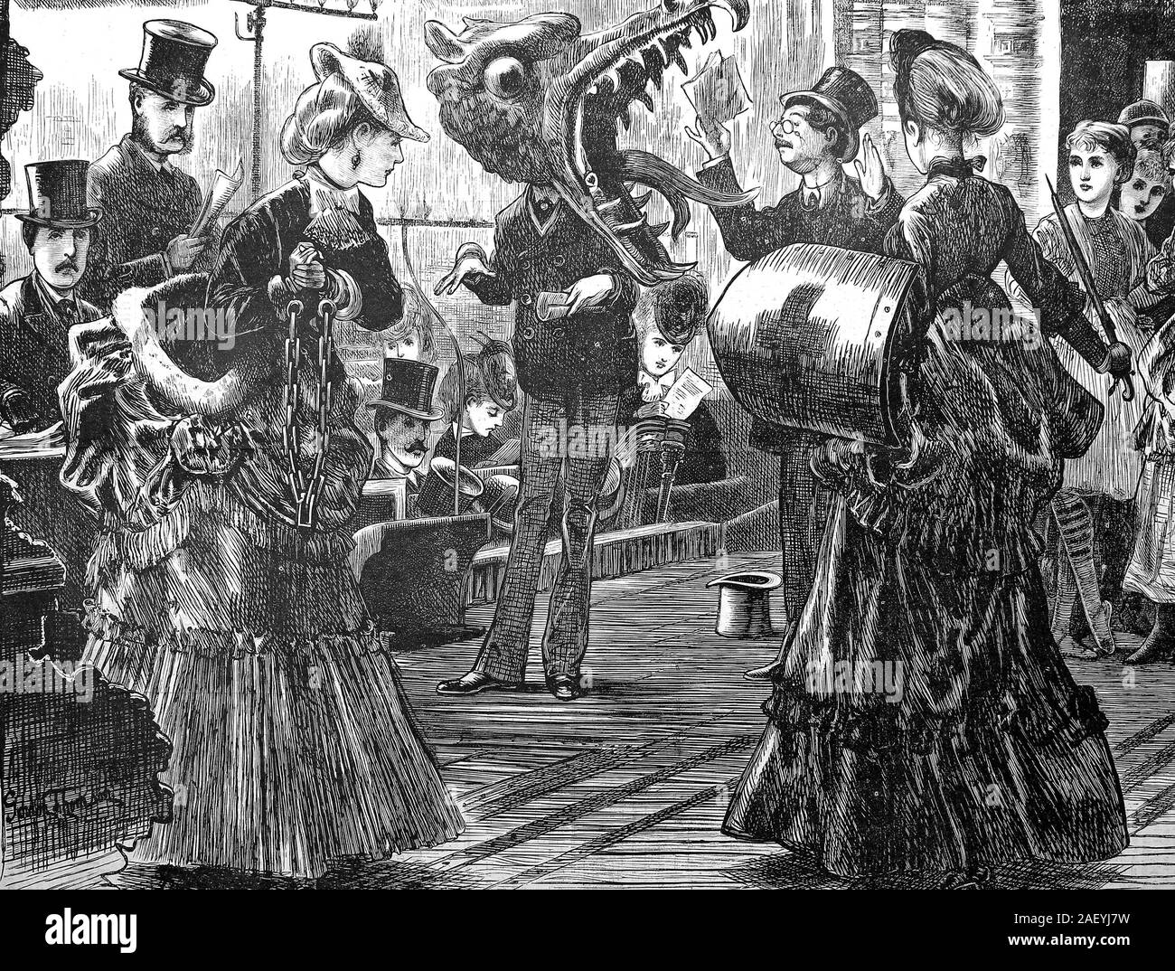 Players rehearsing for a play. Vintage drawing, line art, engraved. On ...