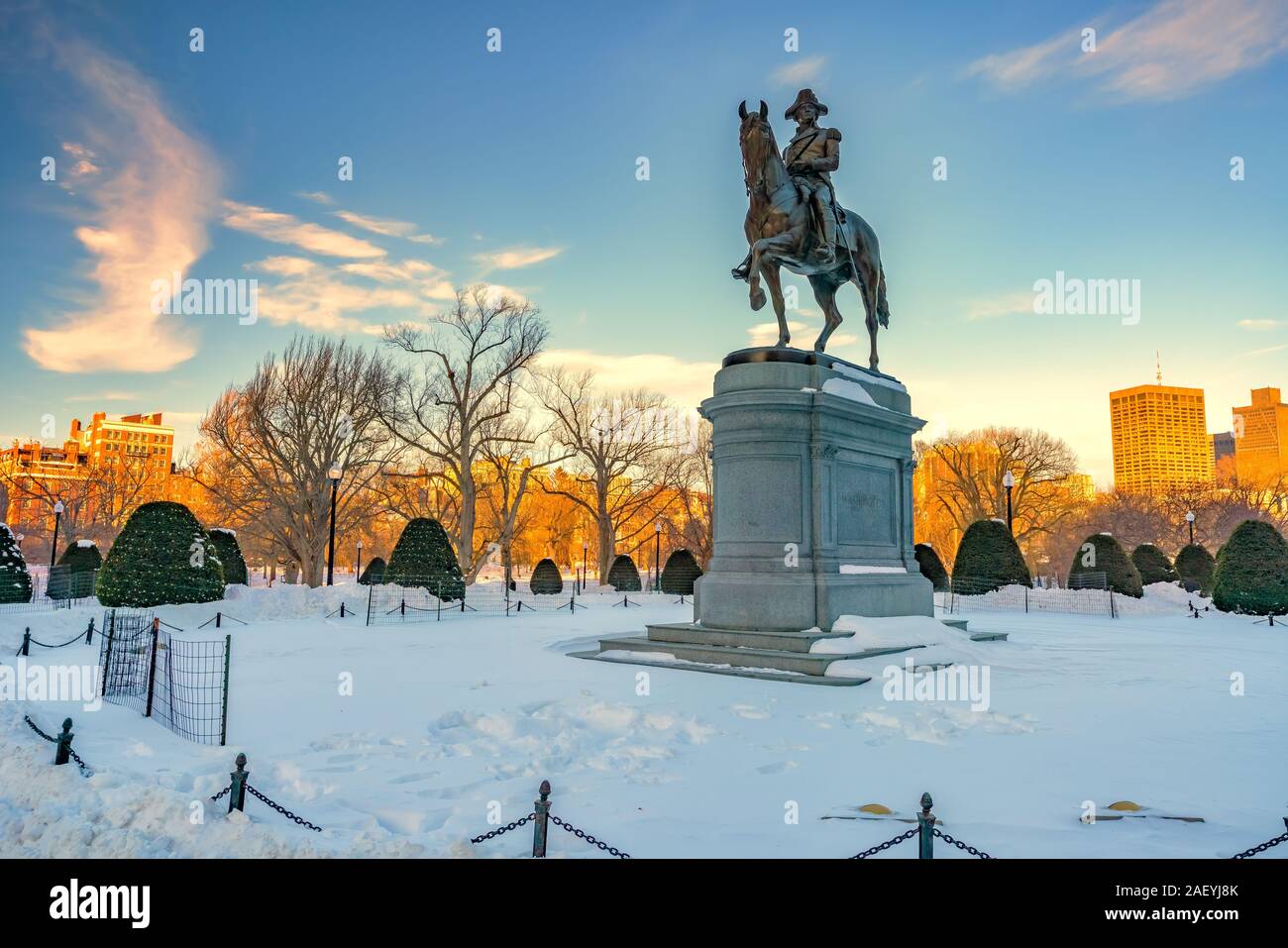 George Washington statue in Boston public garden at winter Stock Photo ...