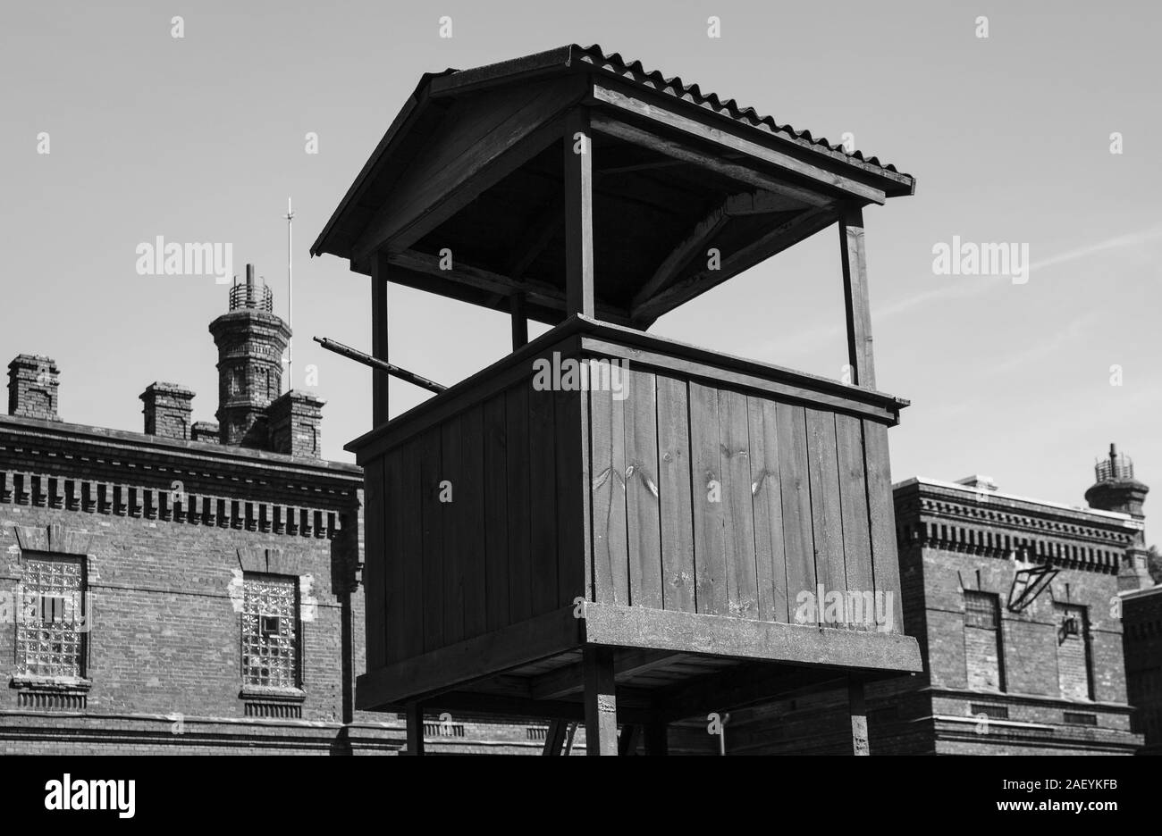 Old wooden watch tower in Black and White Stock Photos & Images - Alamy