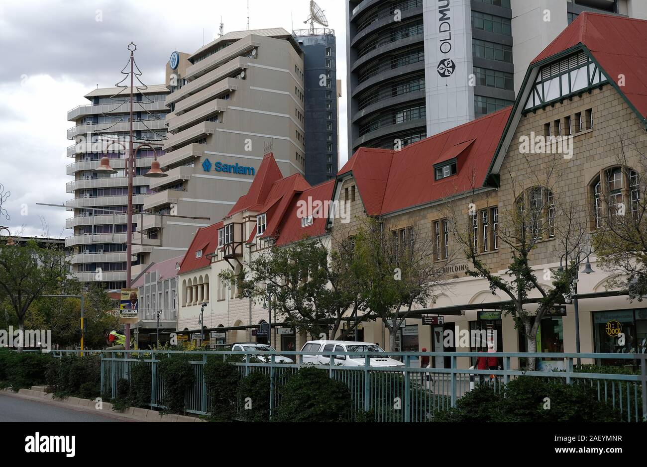 Windhoek, Namibia. 02nd Dec, 2019. German architecture (r) is located ...