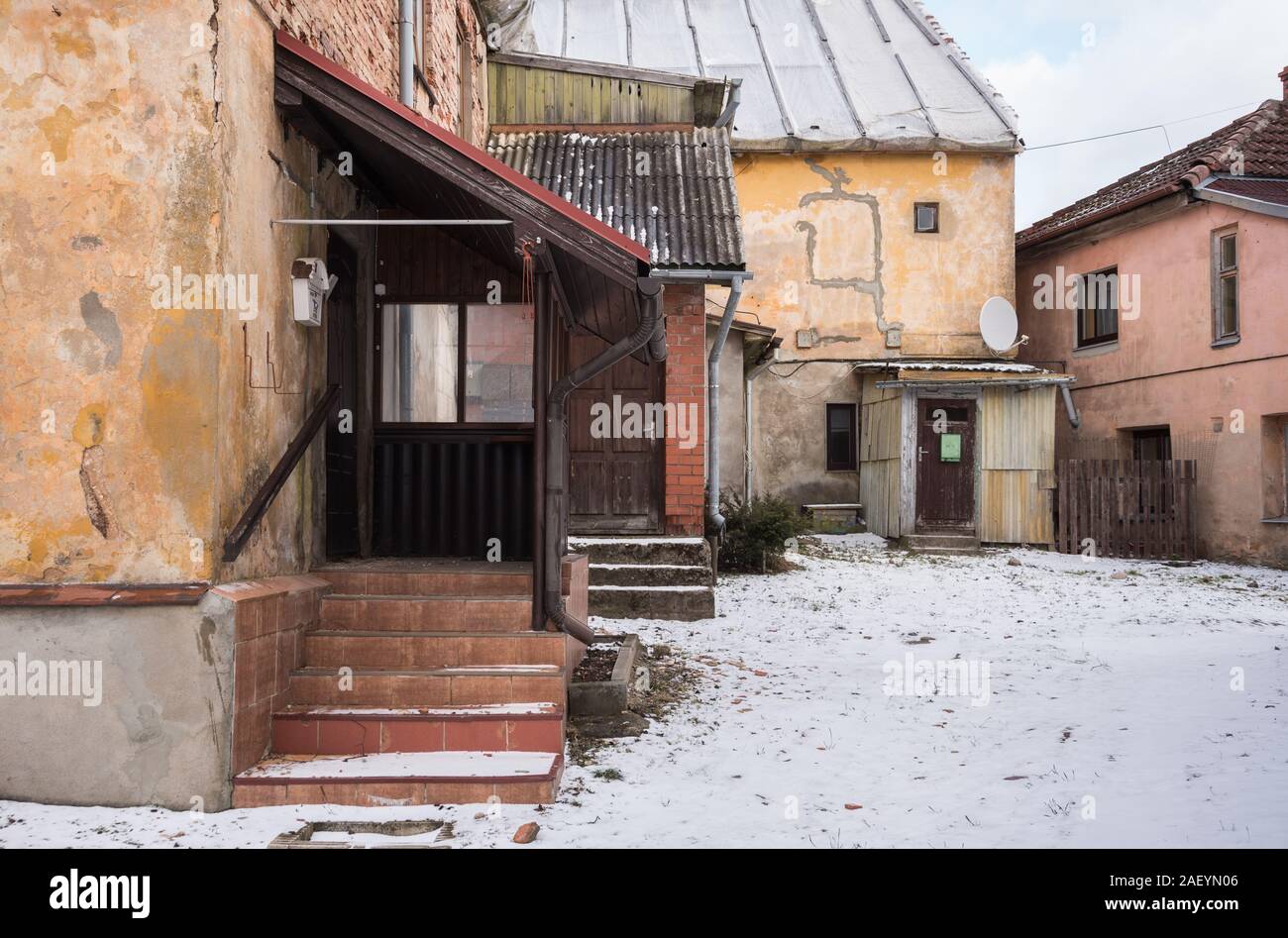 Old houses on street of small town Stock Photo - Alamy